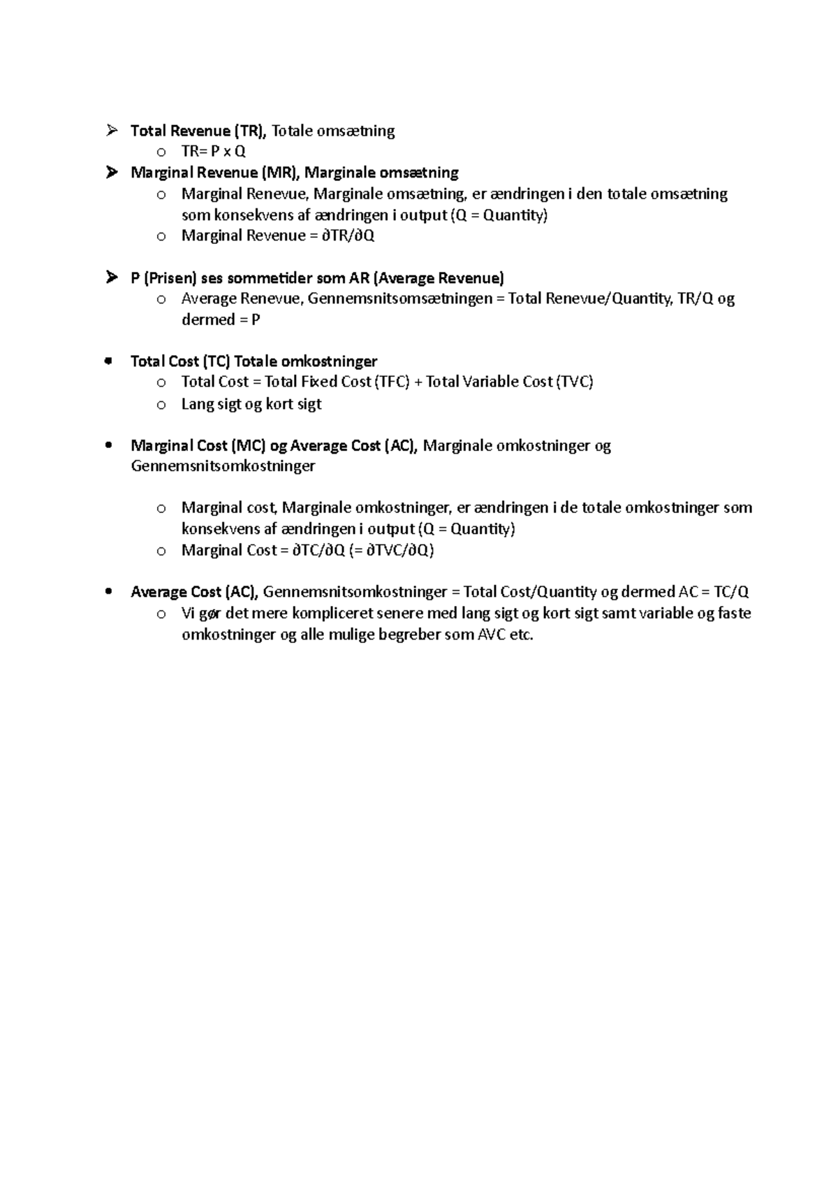 Ekstra noter me formler - Ø Total Revenue (TR), Totale omsætning o TR ...