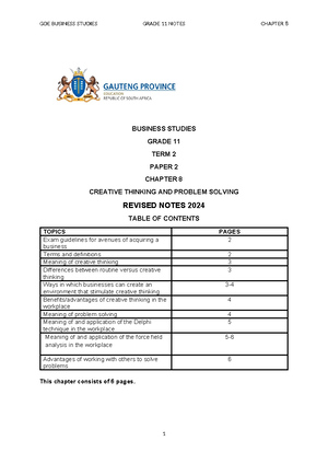 2020 Business Studiess Grade 11 Notes Chapter ONE - BUSINESS STUDIES ...