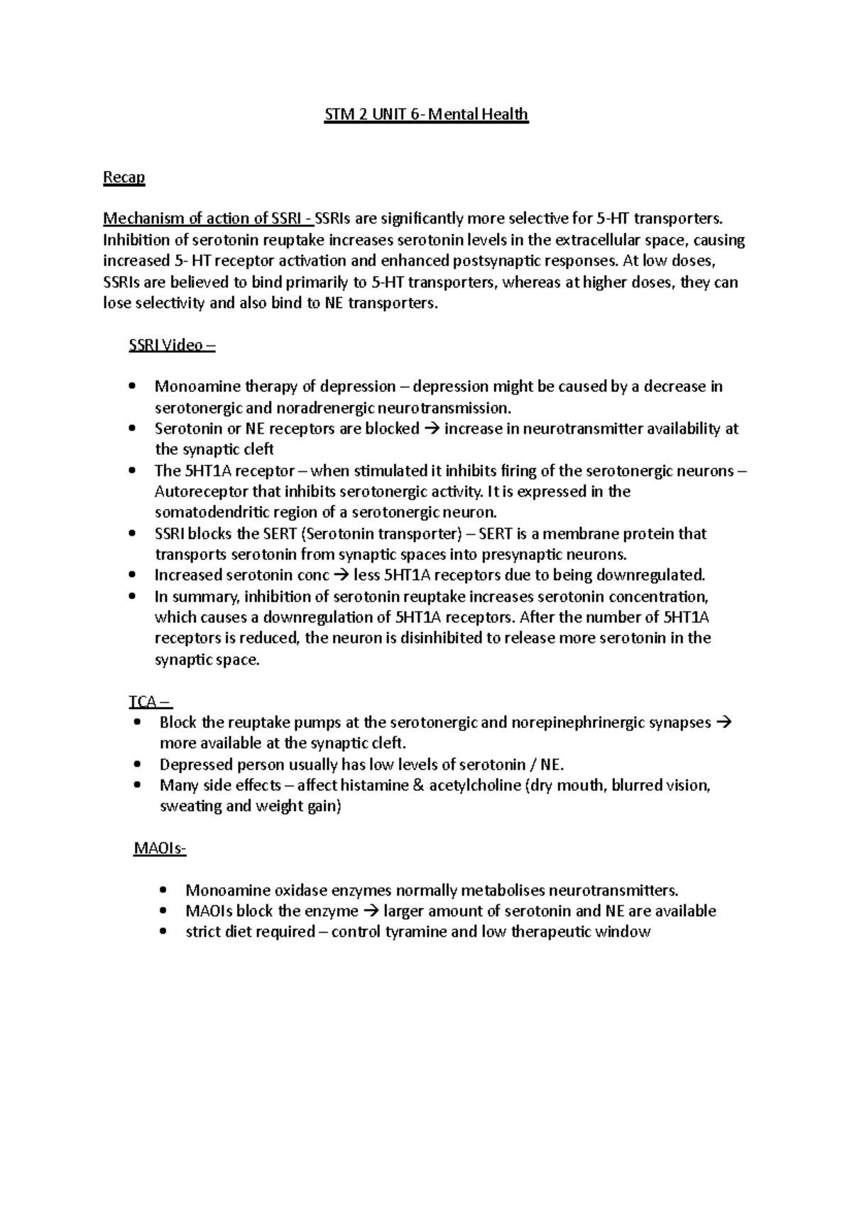 STM 2 UNIT 6 - Lecture notes Mental Health notes - STM 2 UNIT 6- Mental ...