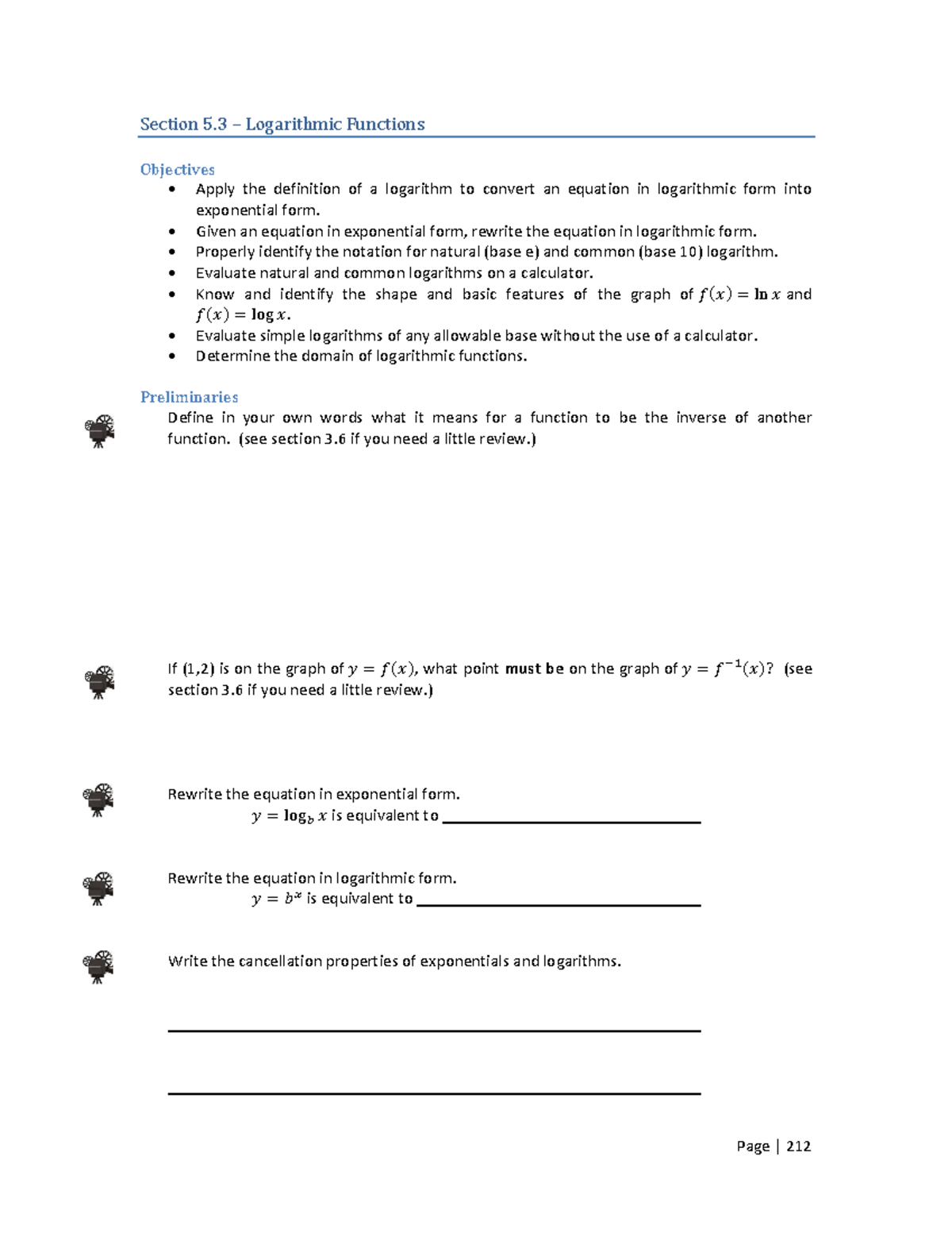 Lecture notes, lecture 5.3 - Section 5 Logarithmic Functions Objectives ...