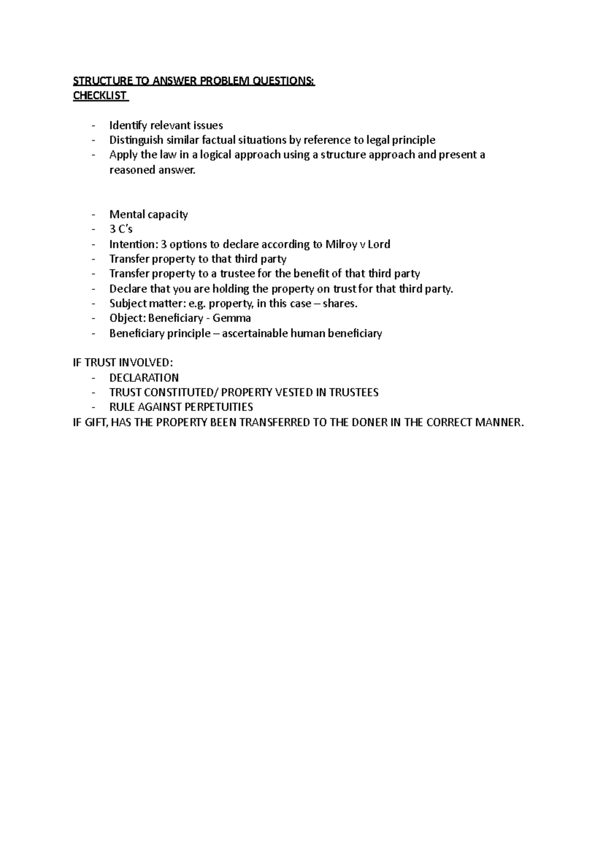 Structure FOR Q'S - STRUCTURE TO ANSWER PROBLEM QUESTIONS: CHECKLIST ...