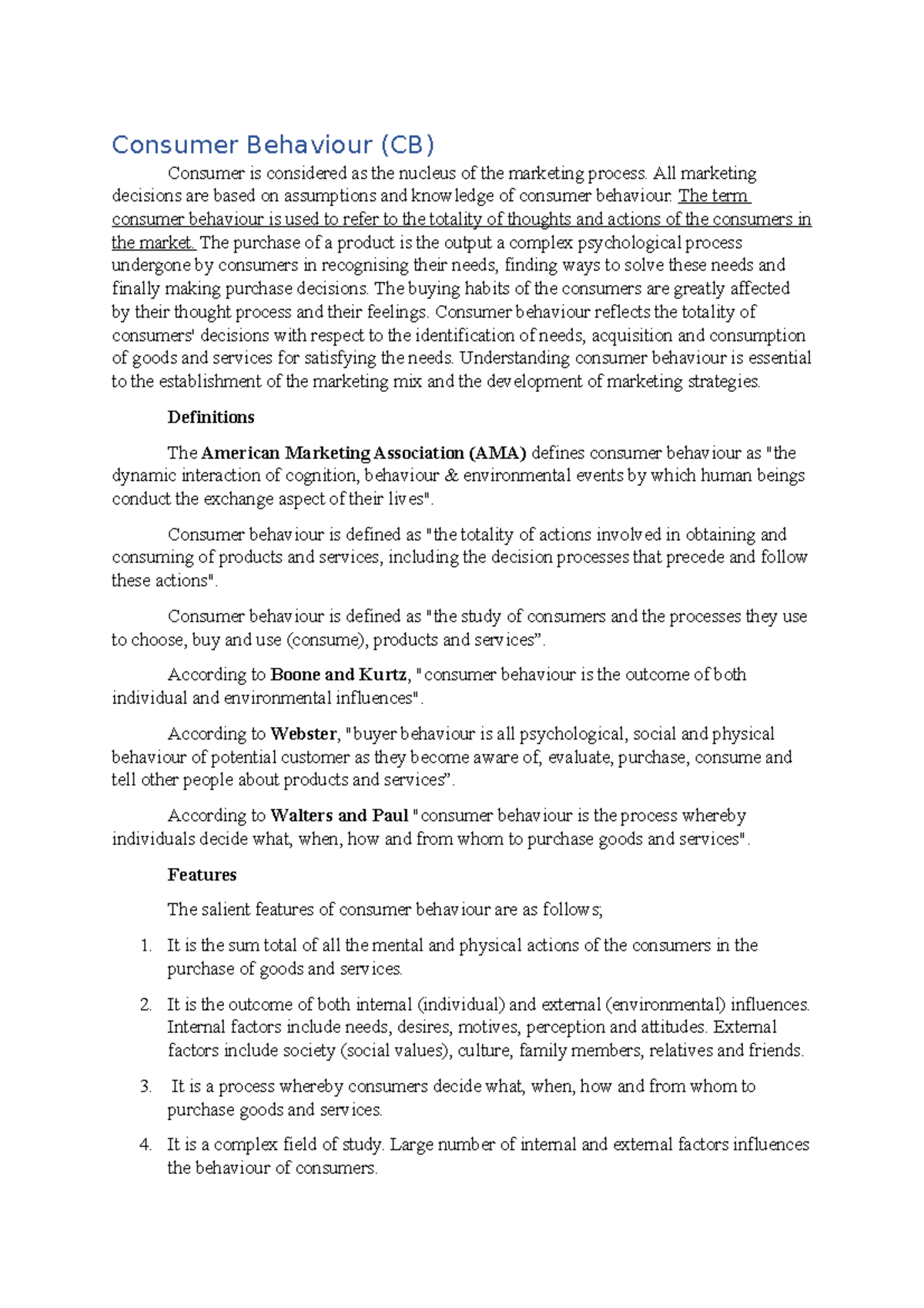 Consumer Behaviour - Marketing management lecture notes - Consumer ...