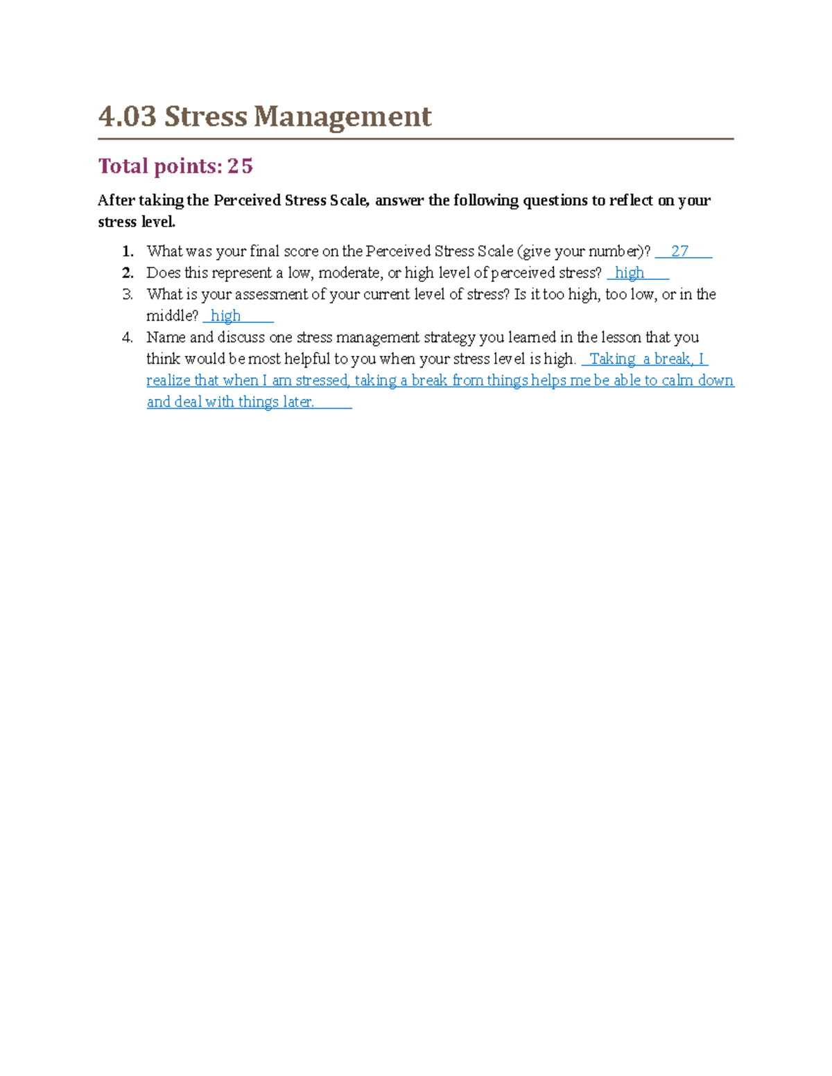 04-03 task - health - 4 Stress Management Total points: 25 After taking ...