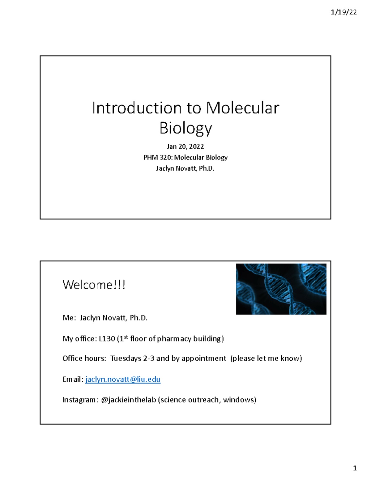 Copy of Class 1 - intro to molecular biology and basic molecular ...