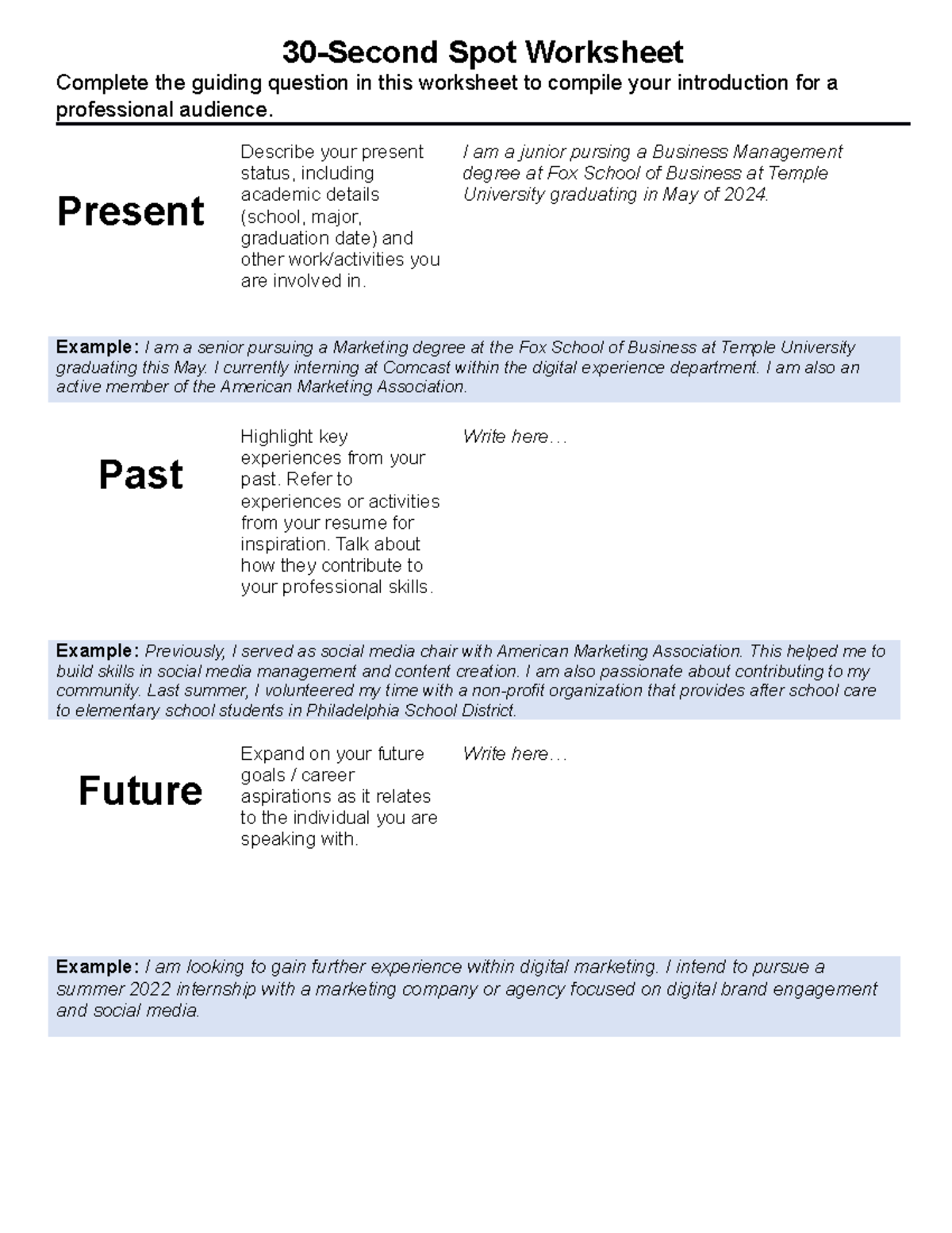 30 Second Spot Activity Fall 2022-1 - 30-Second Spot Worksheet Complete the guiding question in ...
