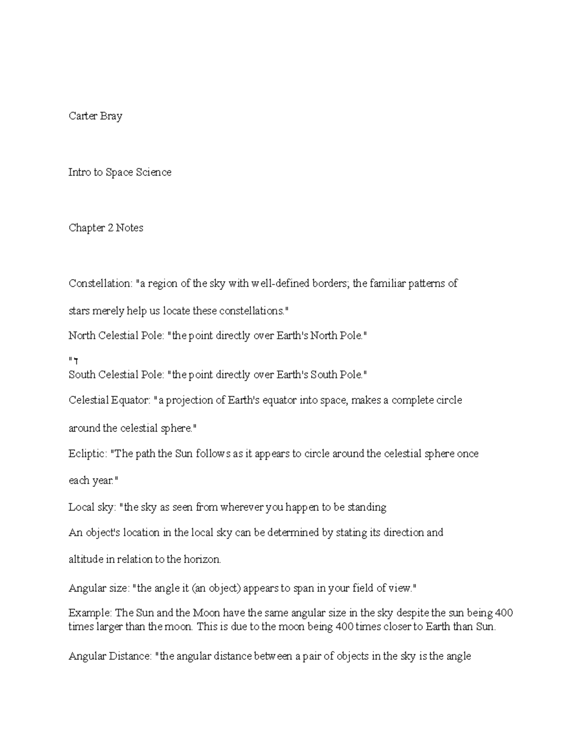 Space science notes 2 - Carter Bray Intro to Space Science Chapter 2 ...