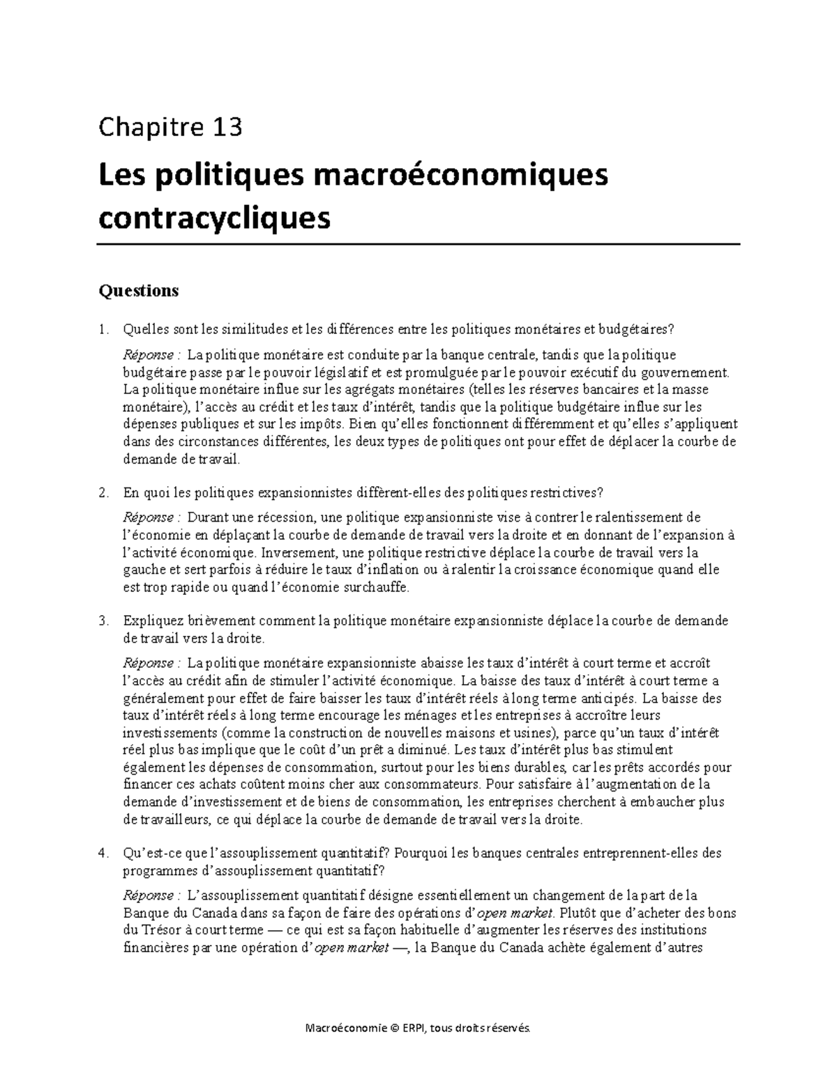 Réponses aux questions et problèmes du chapitre 13 - Chapitre 13 Les ...