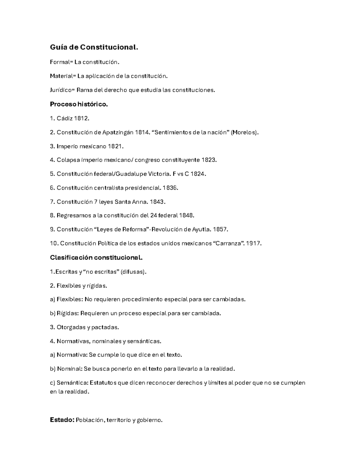 Guia memin - Guía de Constitucional. Formal= La constitución. Material ...