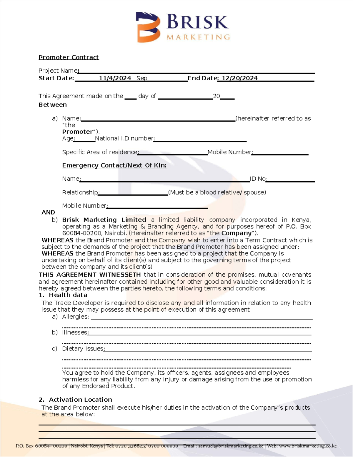 NCBA LOOP Agent New Contract - Promoter Contract Project Name: Start ...