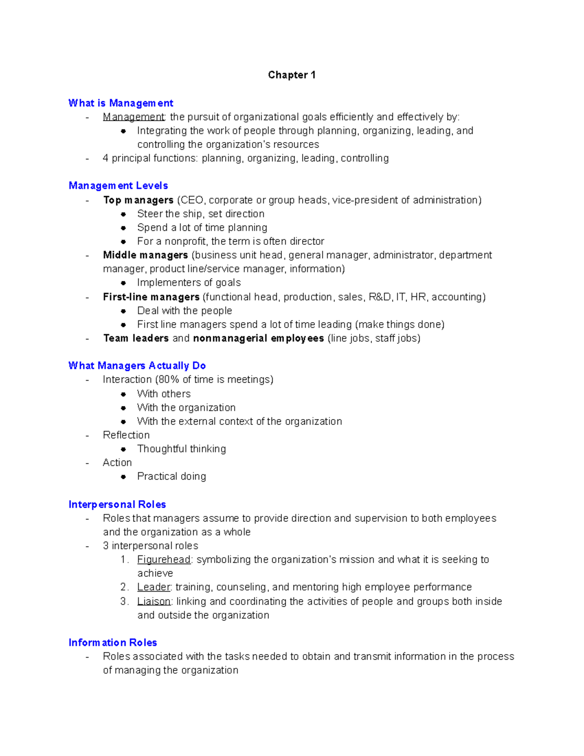 Chapter 1 lecture - Chapter 1 What is Management - Management: the ...