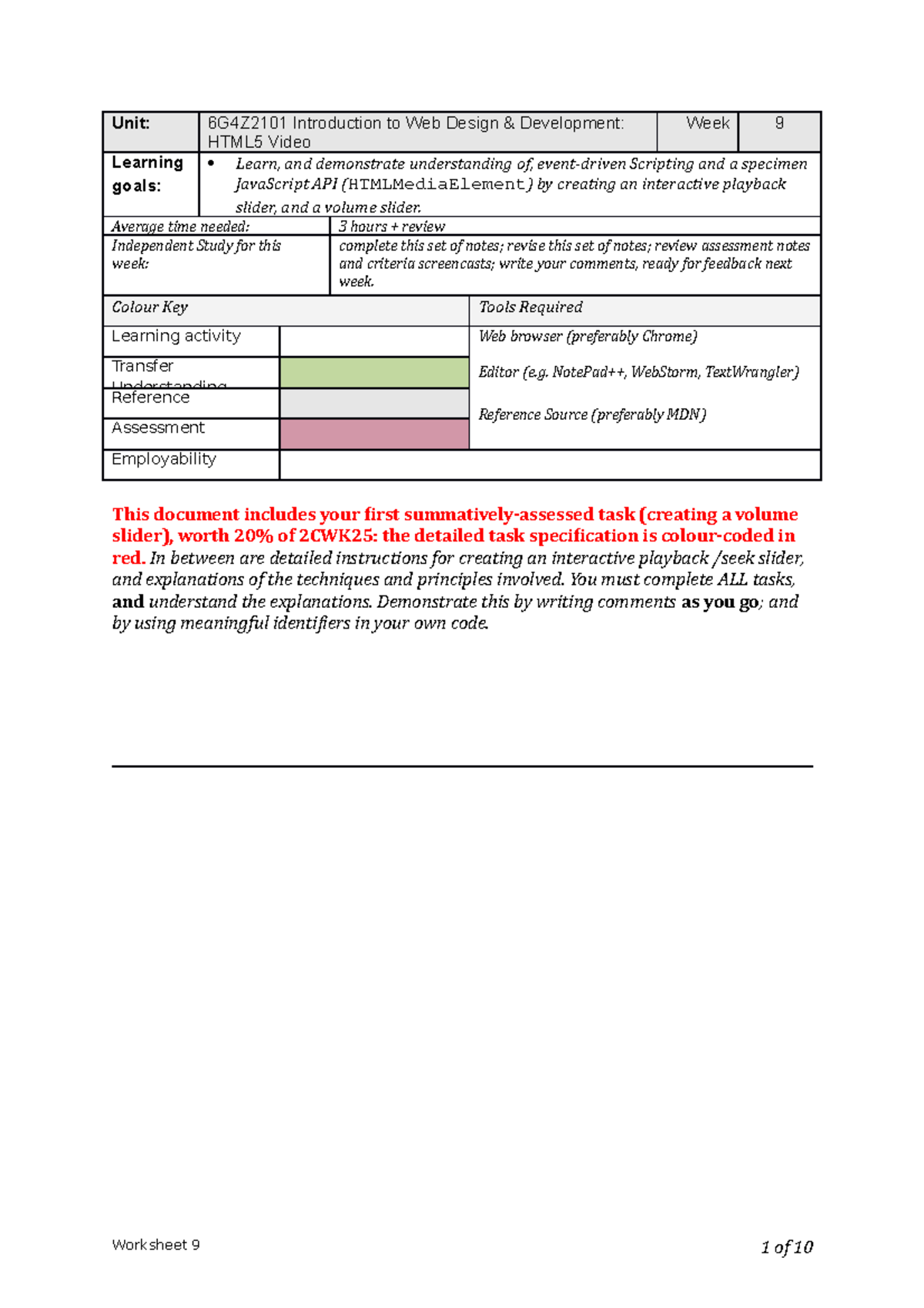9-JS-ii - Week 9 JavaScript tutorial work - Unit: 6G4Z2101 Introduction ...