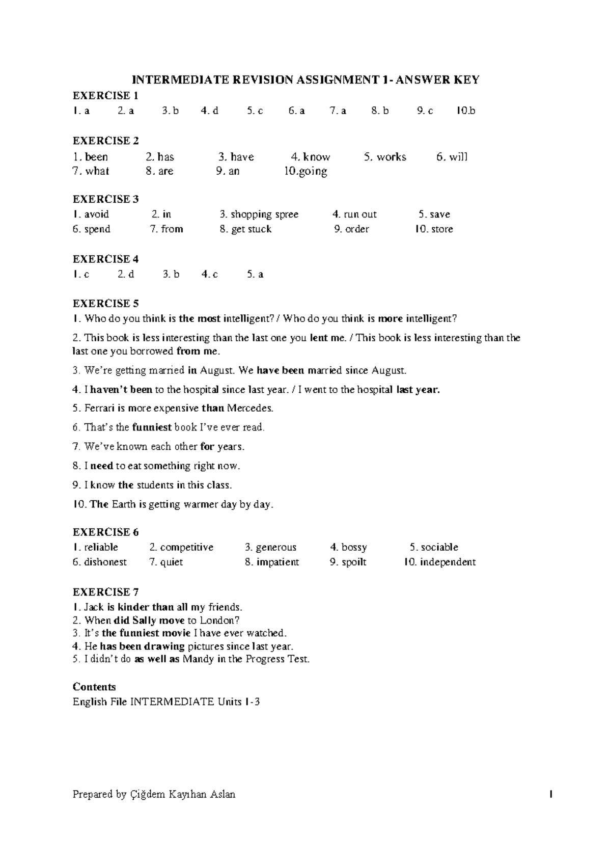 Answer KEY TO Intermediate Revision Assignment PACK - Prepared by ...