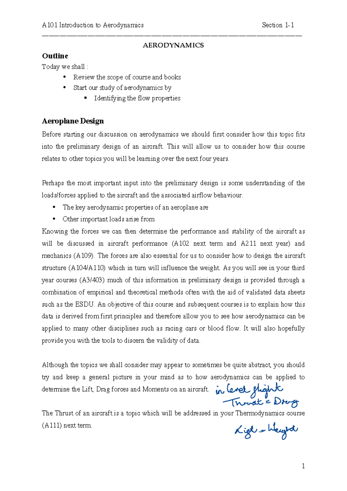 Aerodynamics Lecture 1 Section 1 - ####### - Studocu