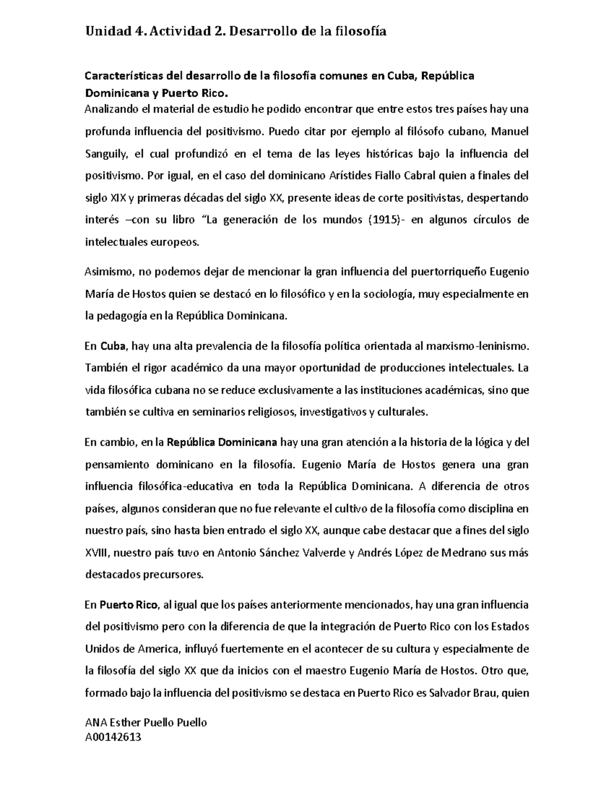 Unidad 4 actividad 2 filosofia - ANA Esther Puello Puello A Unidad 4 ...