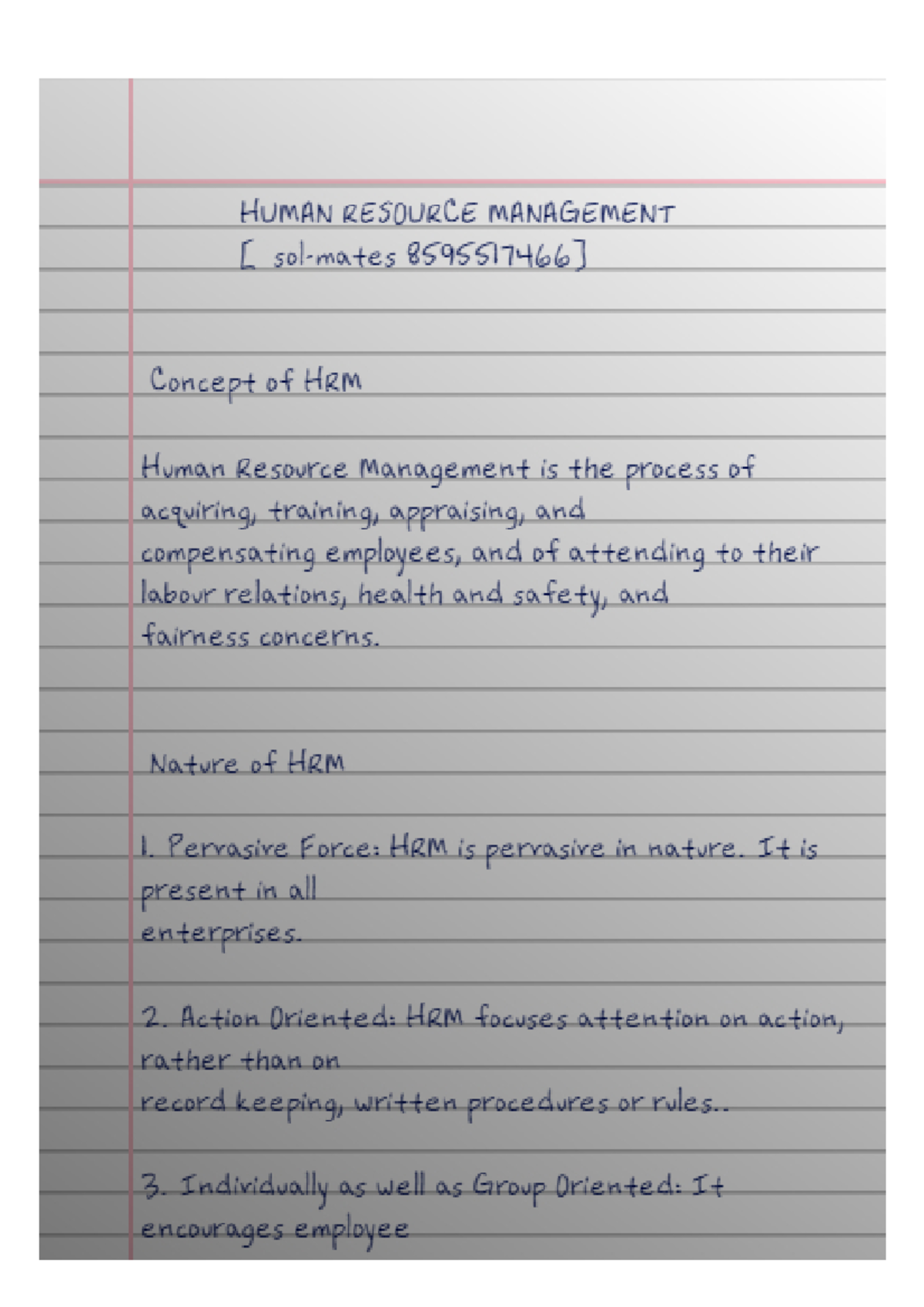 HRM Handwriting Notes - HUMAN RESOURCE MANAGEMENT - HUMAN RESOURCE ...
