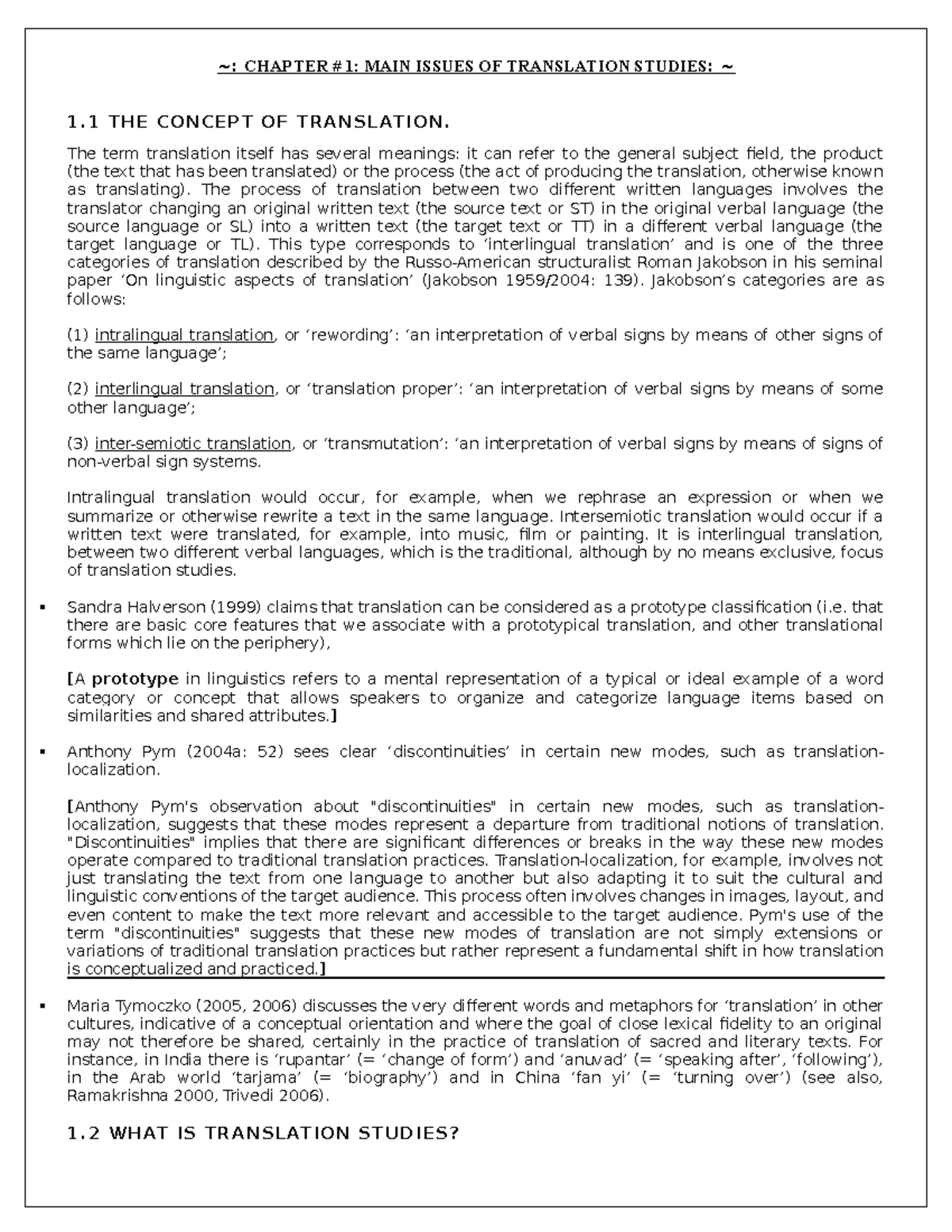 0. Chapter # 1 MAIN Issues OF Translation Studies - ~: CHAPTER # 1 ...