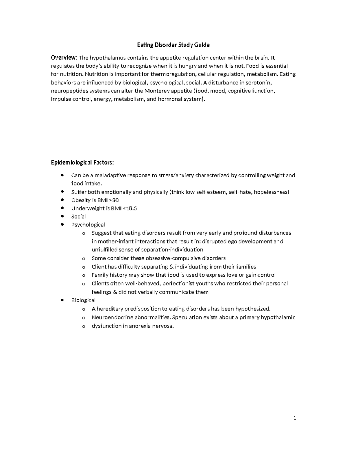 Eating Disorder Study Guide - Eating Disorder Study Guide Overview: The ...