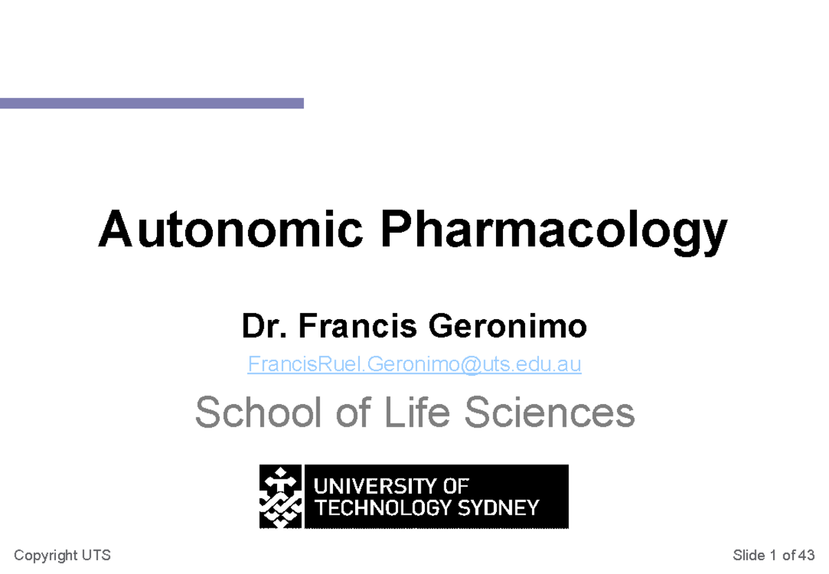 9 p1 Autonomic Pharm 2020 - Autonomic Pharmacology Dr. Francis Geronimo ...