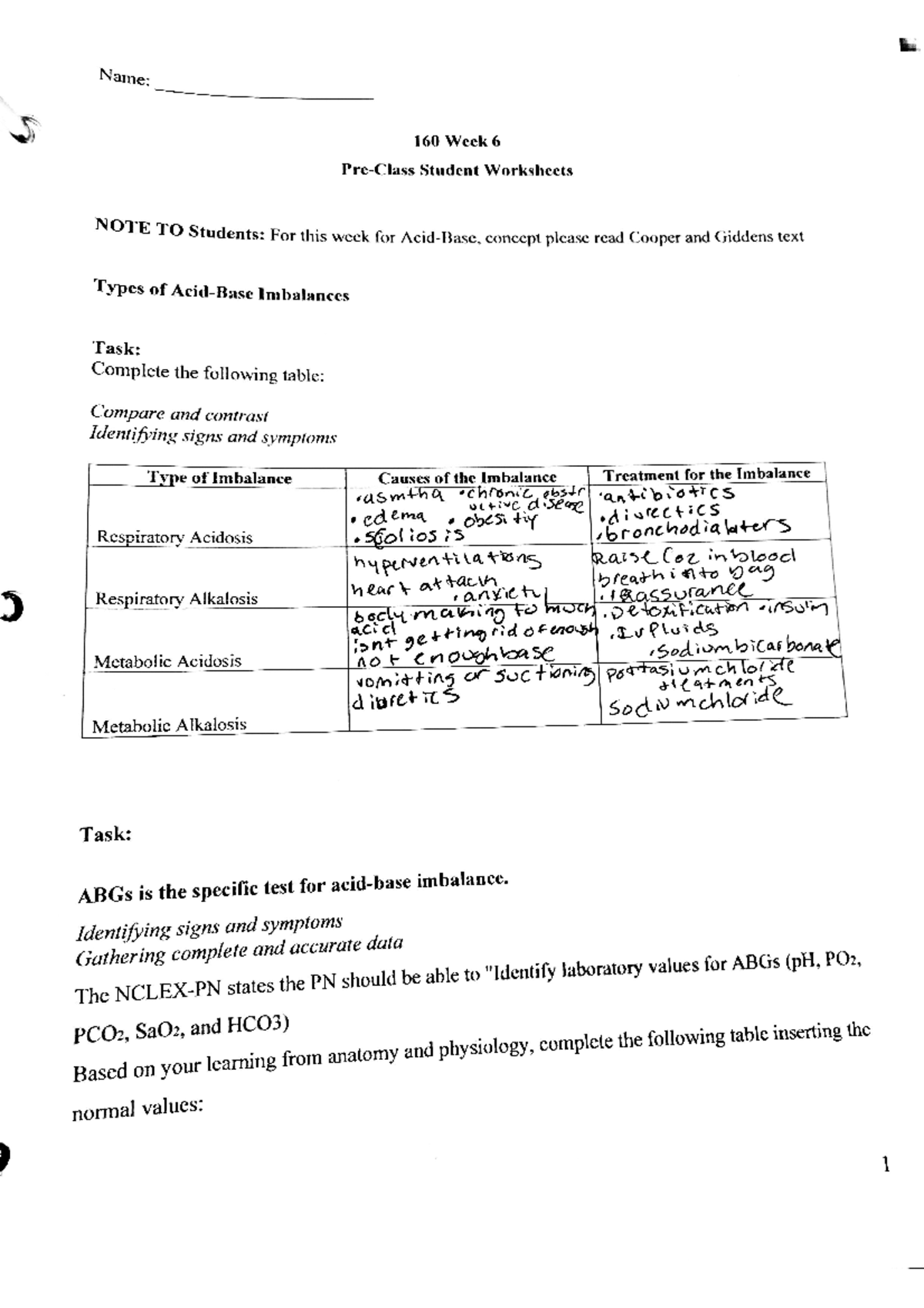160 week 6 hw - ...... - Name: 160 Week 6 Student Worksheets NOTE TO Students: For this week for ...