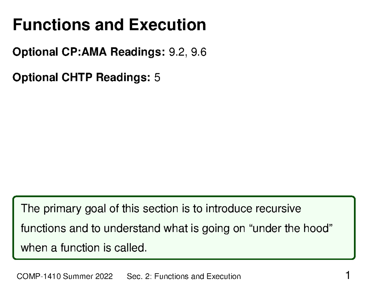 02-functions-post - Summer Course - Functions and Execution Optional CP:AMA Readings: 9, 9 ...