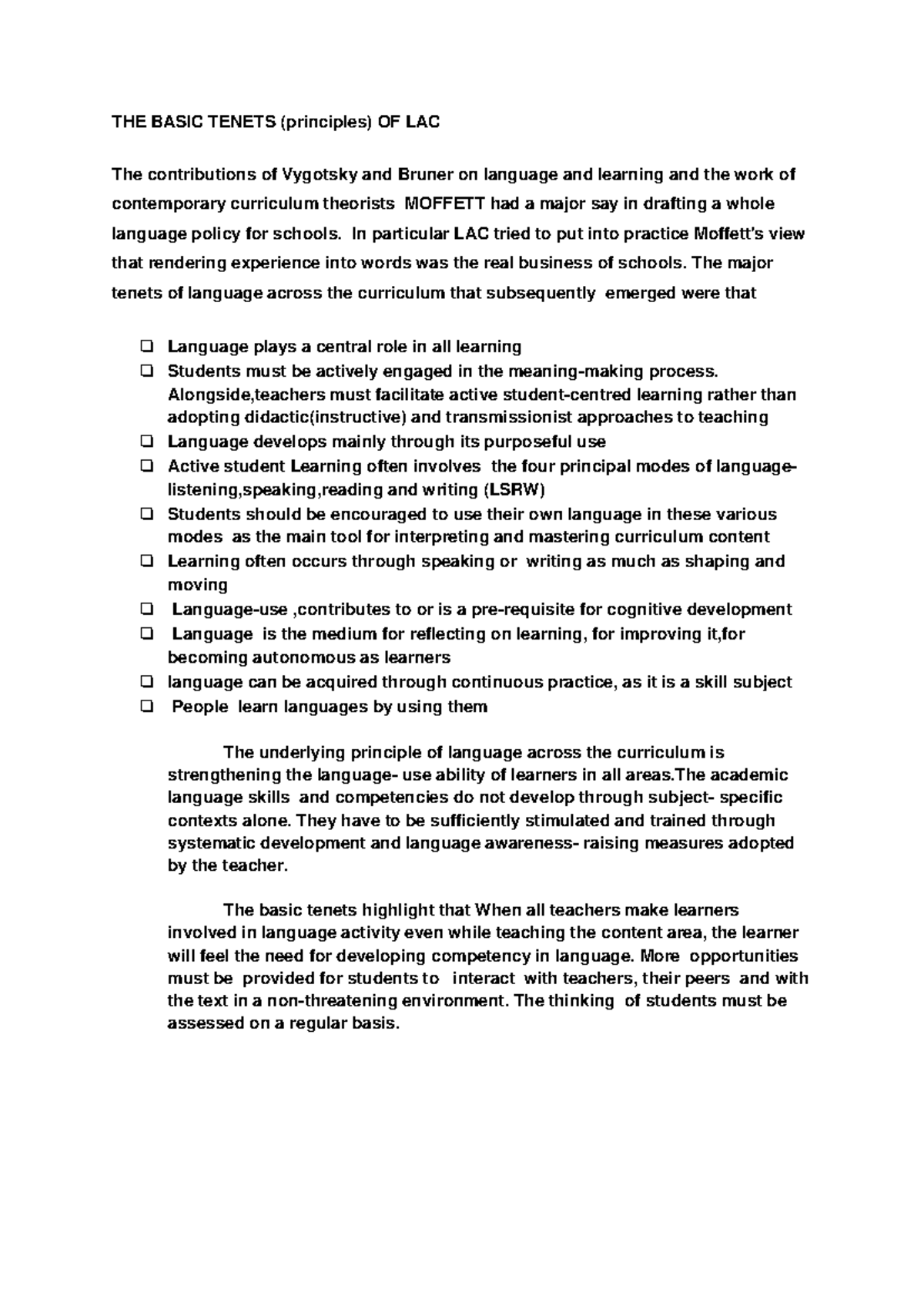 Basic tenets of LAC - THE BASIC TENETS (principles) OF LAC The ...