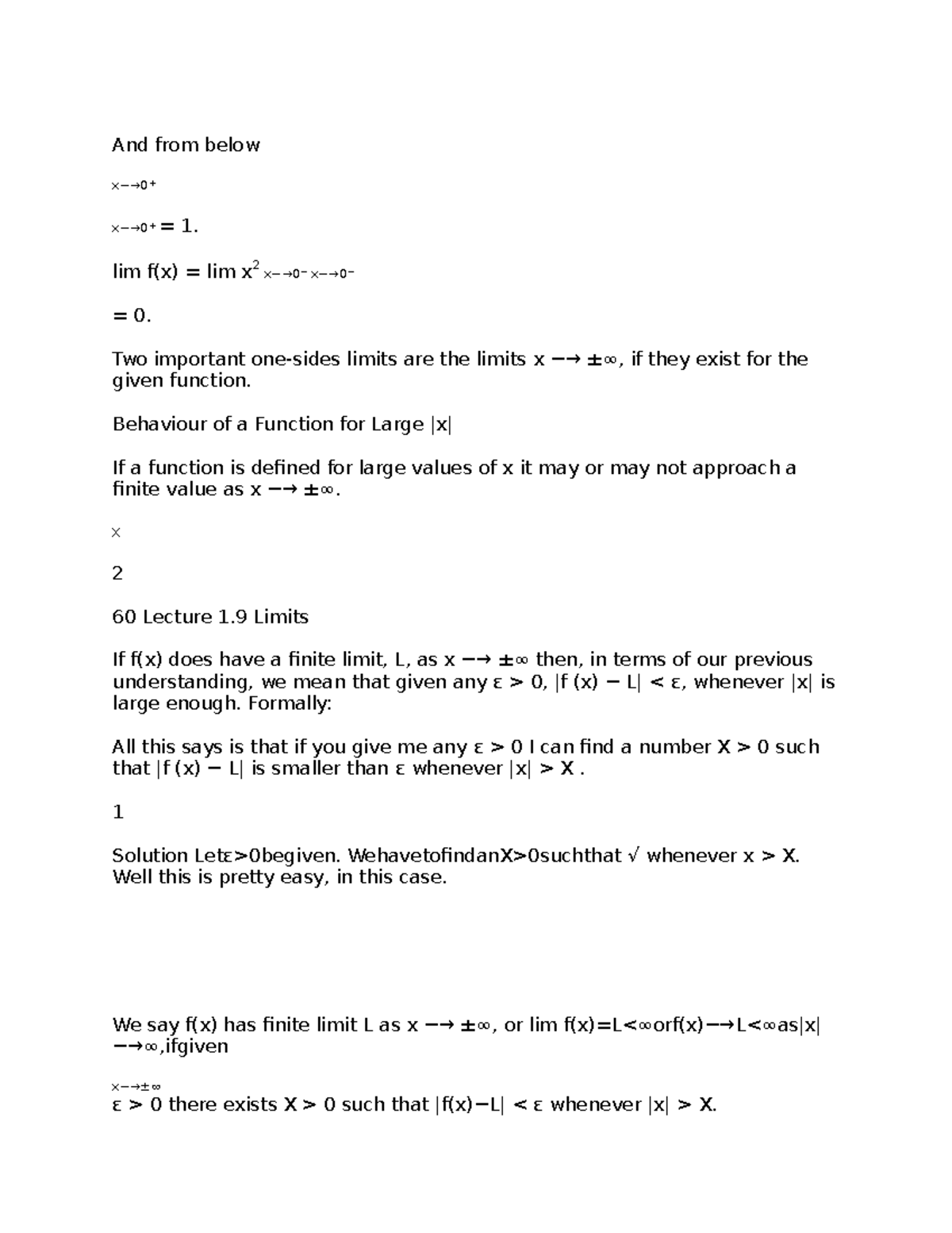 Math 103 Notes And From Below X 0 X 0 1 Lim F x Lim X2 X 