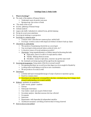 Notes - Sociology Final Exam Guide - Chapter 1: Sociology and the Real ...