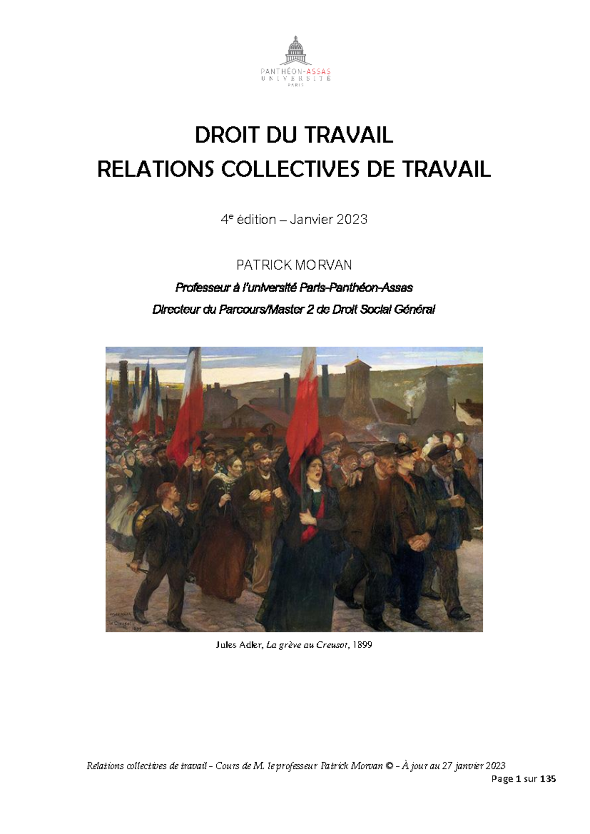 Cours Relations collectives de travail (27 janv. 2023) - Relations ...