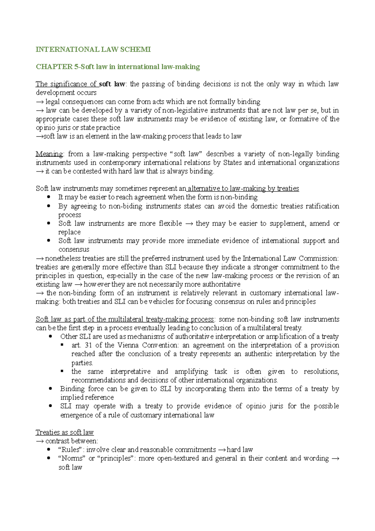 Schemi International Law - INTERNATIONAL LAW SCHEMI CHAPTER 5-Soft law ...
