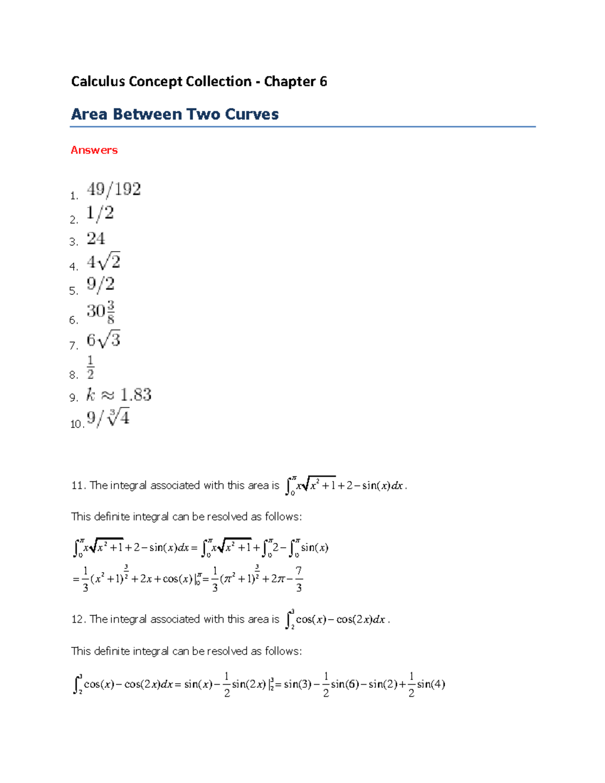 CC Calculus Chapter 6 Answers - Calculus Concept Collection - Chapter 6 ...