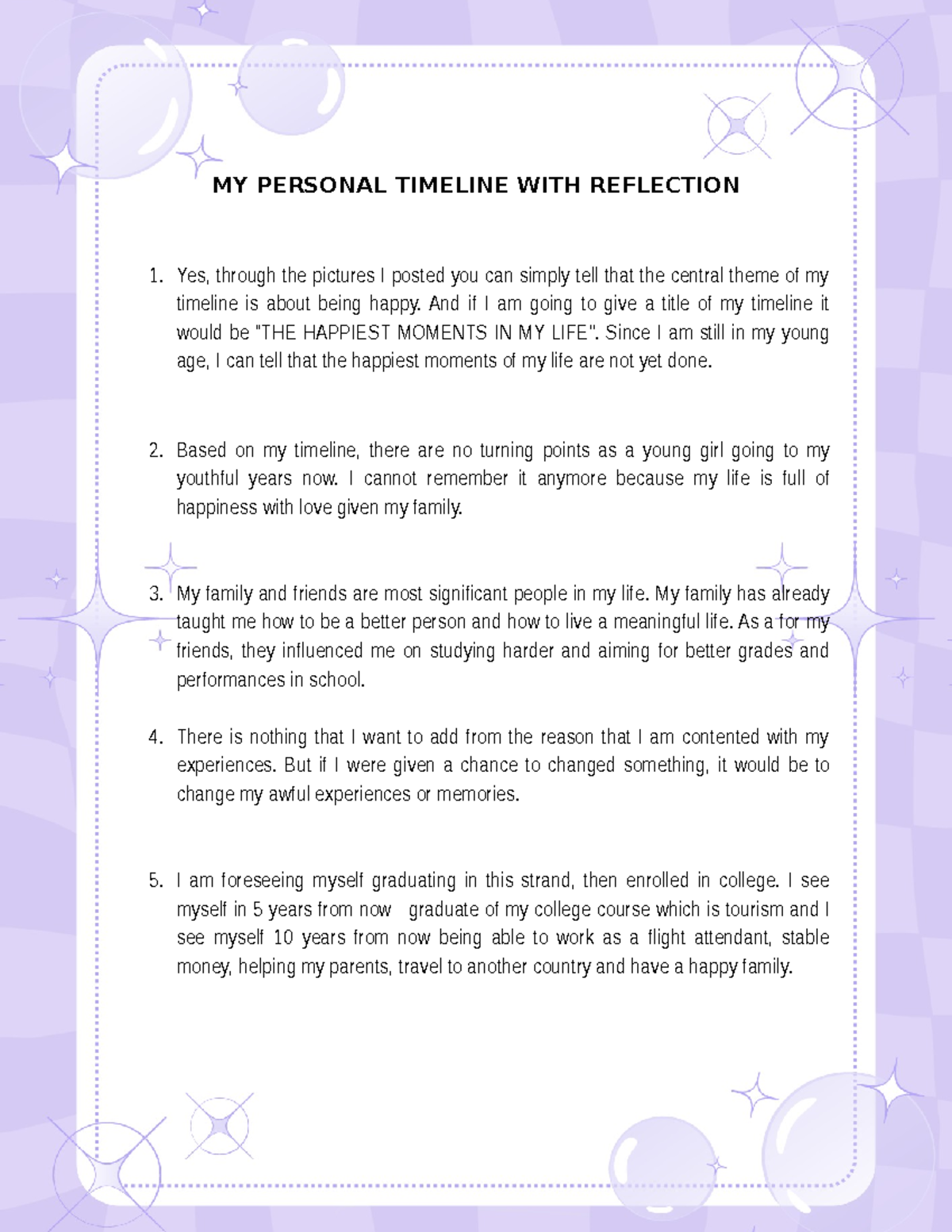 Reflection - This is example hope it helps. - MY PERSONAL TIMELINE WITH ...