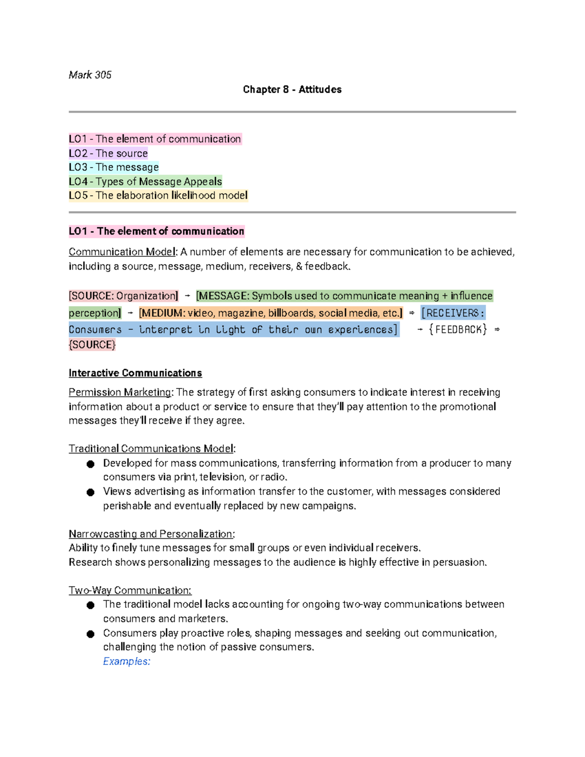 Mark 305 - Chapter 8 - Mark 305 Chapter 8 - Attitudes LO1 - The element of communication LO2 ...