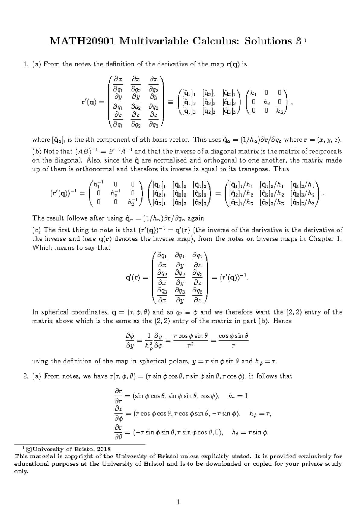 Multivariable Calculus Solutions 3 - This uses ˆqα = (1/hα )∂r/∂q α ...