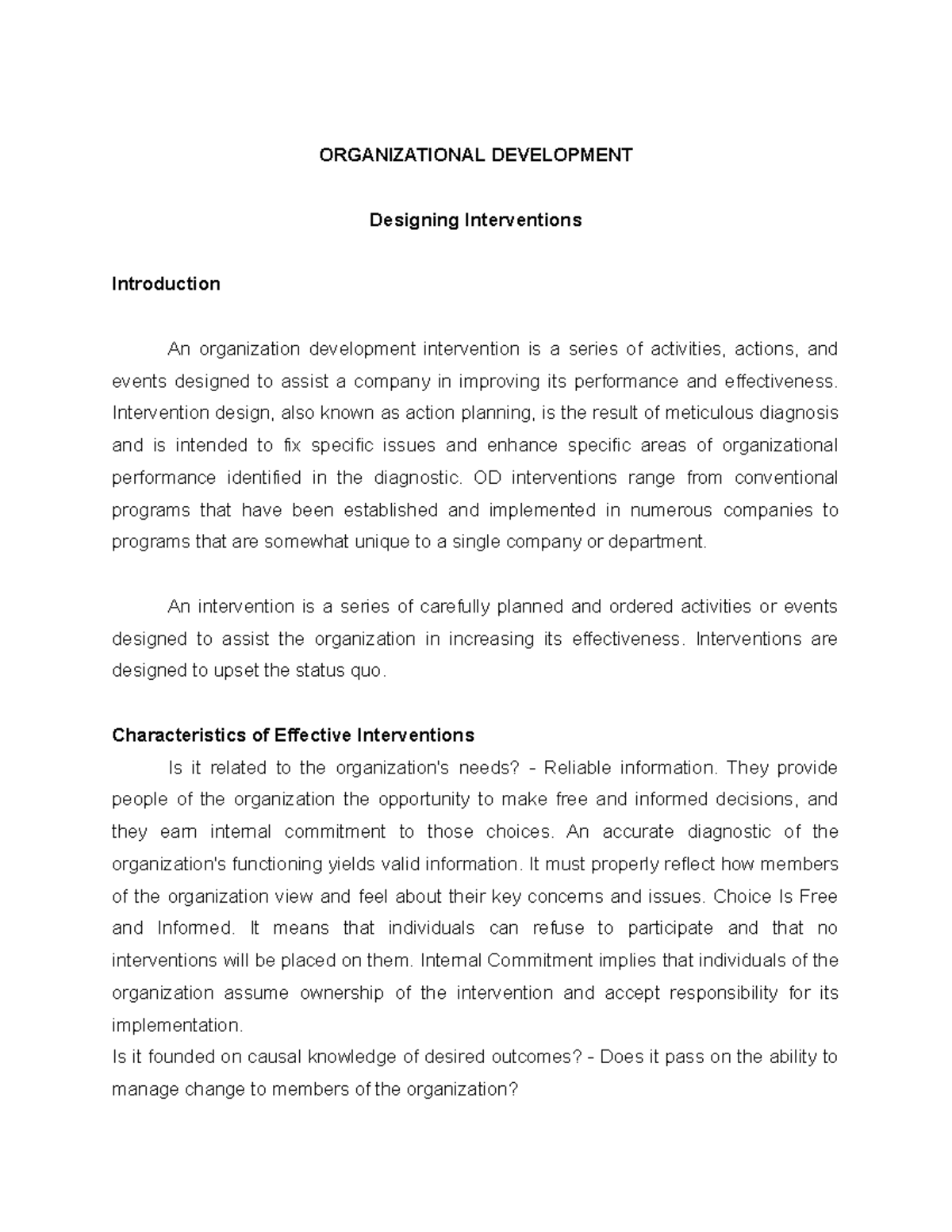 Lecture Notes - Organizational Development [ Designing Interventions ...