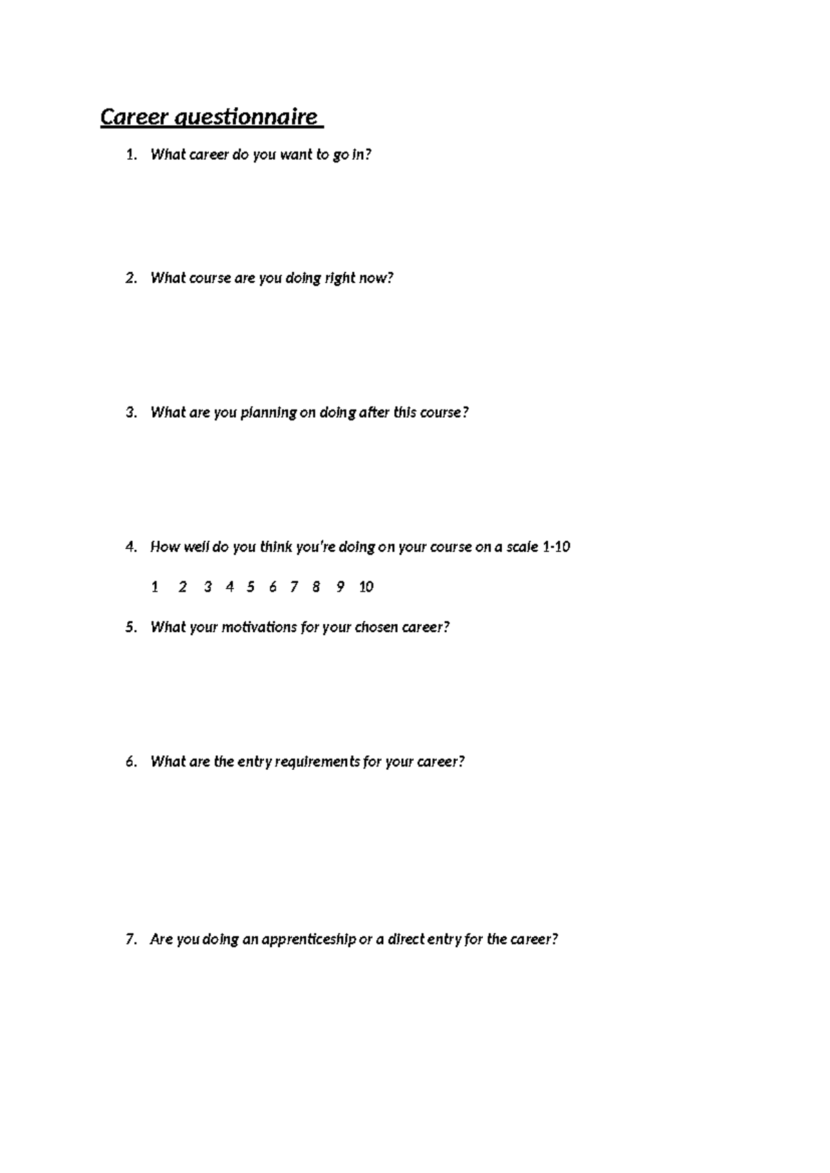 Career questionnaire - hjjj - Career questionnaire 1. What career do ...