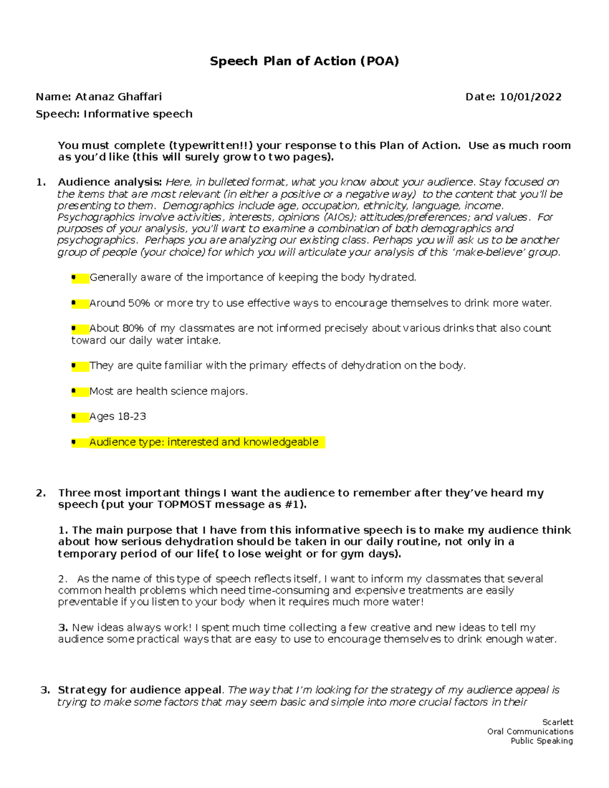 Speech Plan of Action Template POA - Speech Plan of Action (POA) Name ...