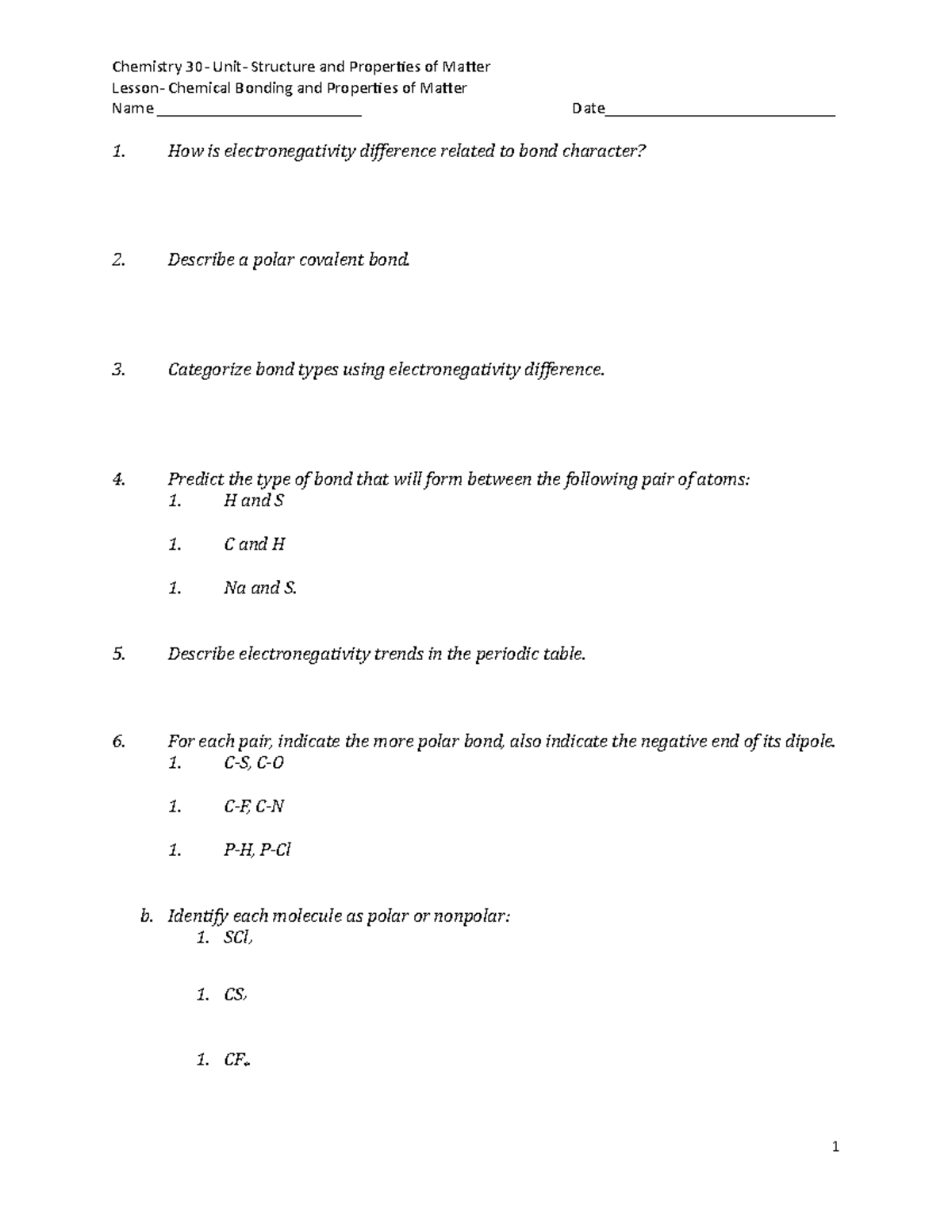 Test 2- Chemical Bonding and Properties of Matter - Lesson- Chemical ...