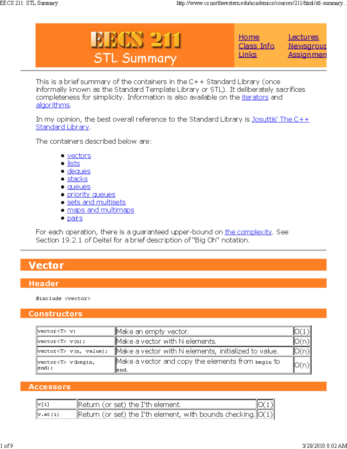 STL Containers Summary - STL Summary Home Class Info Links Lectures ...