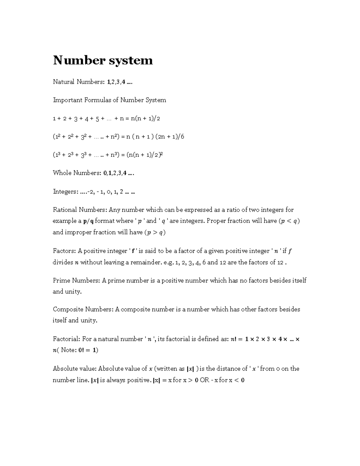 Quantitative Aptitude Cheat Sheet-1 - Number system Natural Numbers: 1 ...
