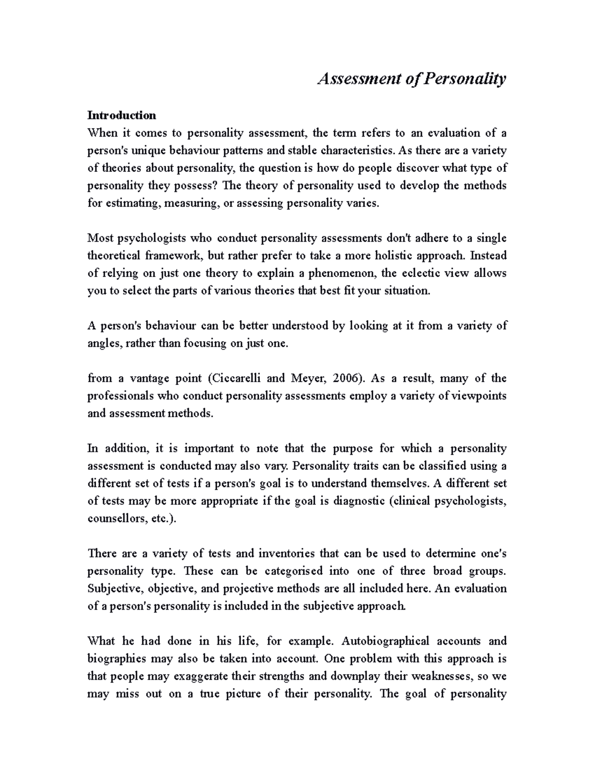 Assessment of Personality EDB3002 - Assessment of Personality ...