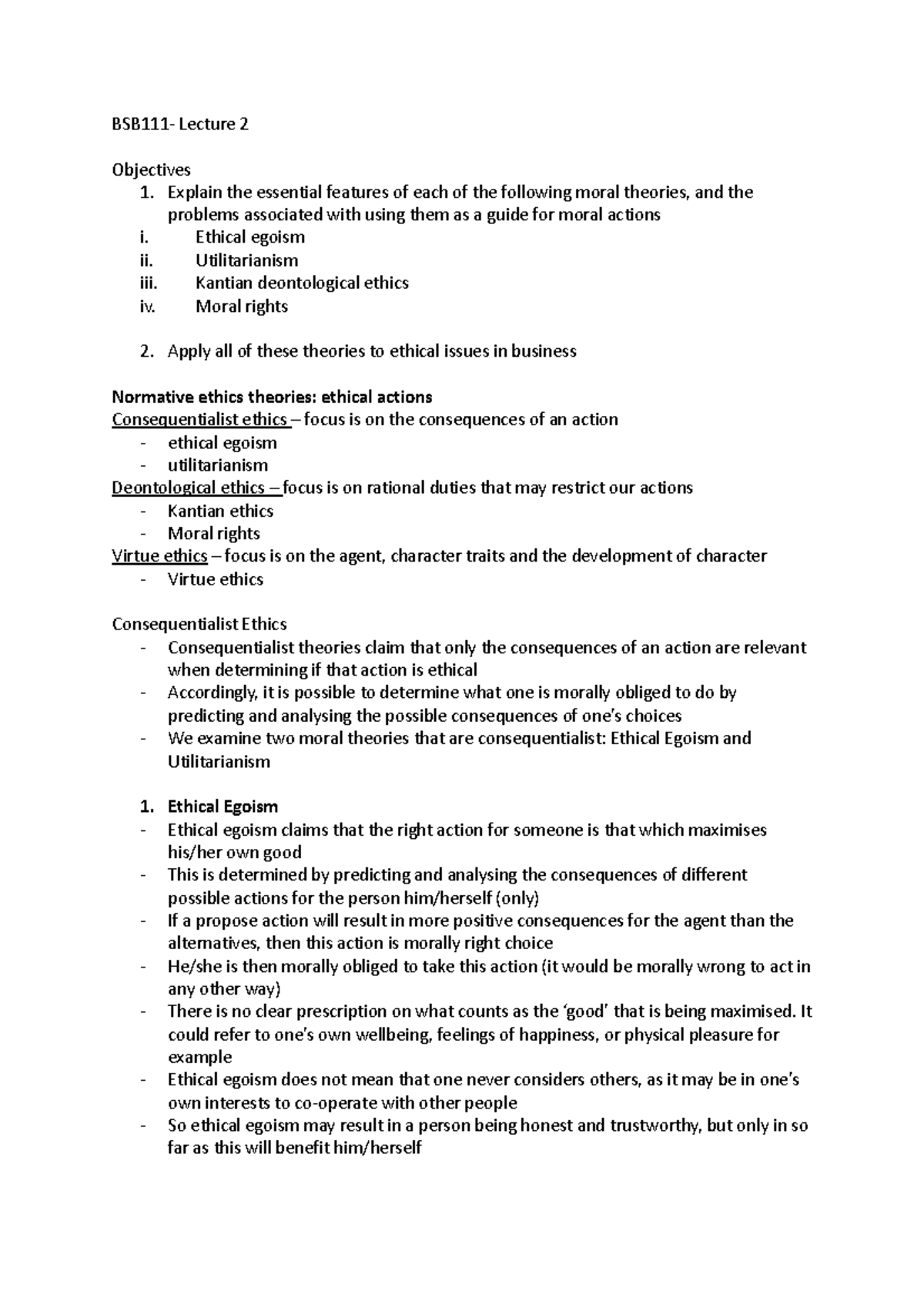 LEC 2 Notes - BSB111- Lecture 2 Objectives 1. Explain the essential ...