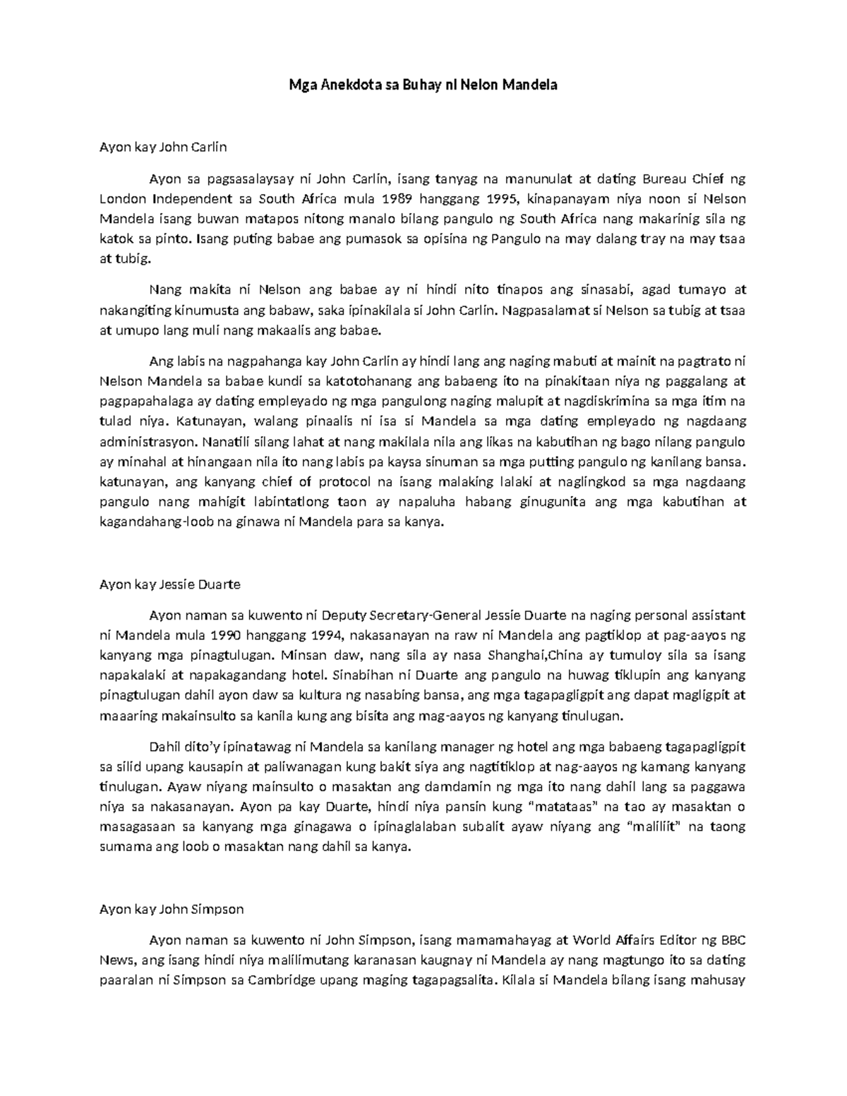 Mga Anekdota Sa Buhay Ni Nelon Mandela (1) - Mga Anekdota sa Buhay ni ...