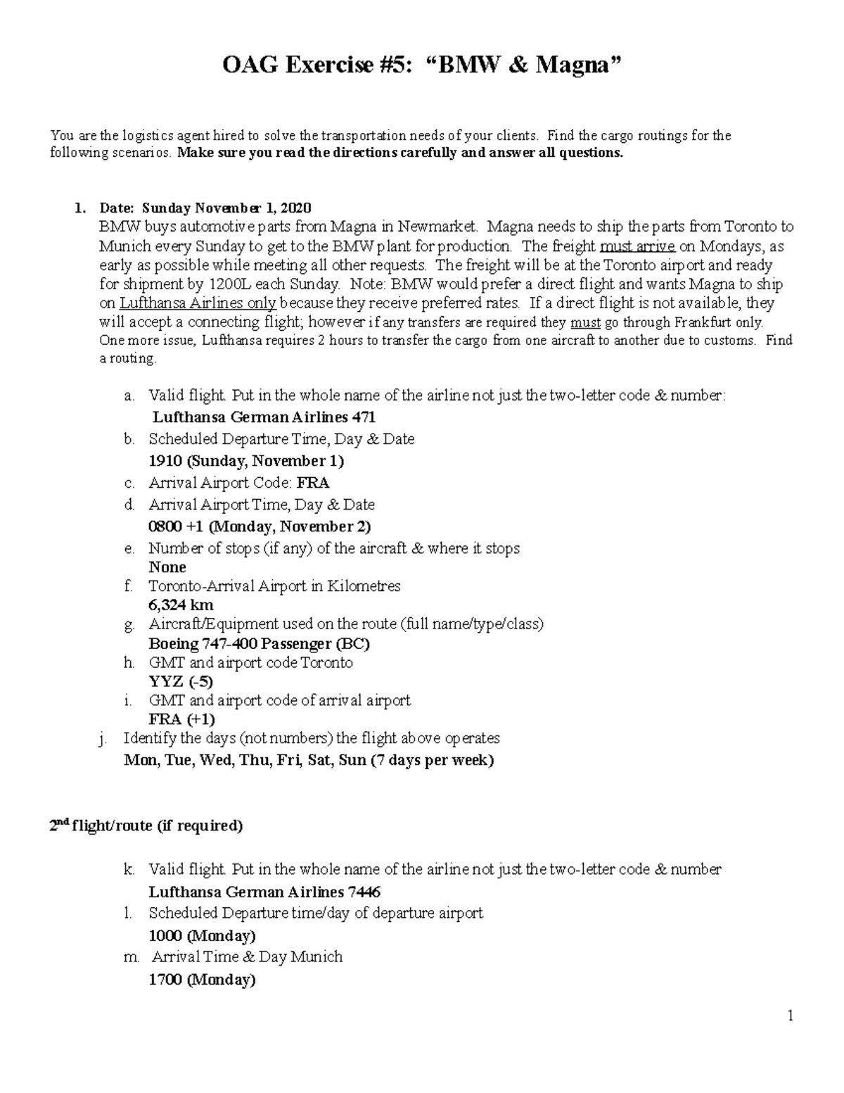 OAG Exercise #5 - BMW & Magna - OAG Exercise #5: “BMW & Magna” You are ...