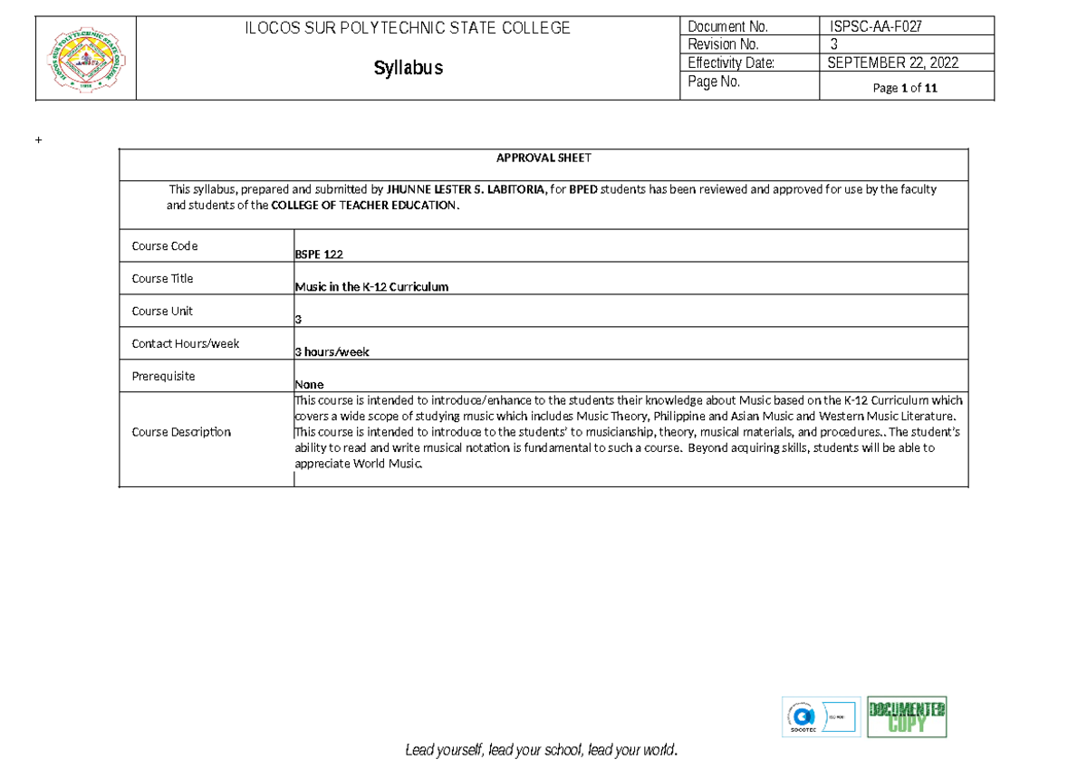 Syllabus Music K12 - This lecture note will serve as a guide for ...