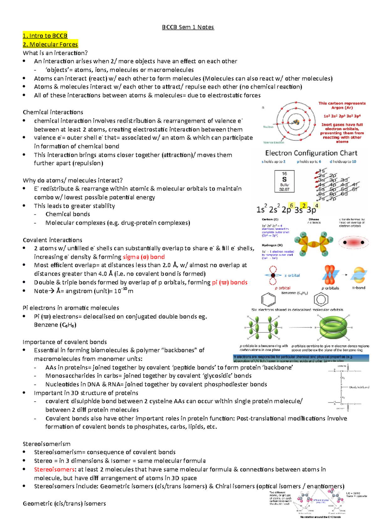 Bccb Sem 1 Notes Bccb Sem 1 Notes Intro To Bccb Molecular Forces What Is An Interaction An