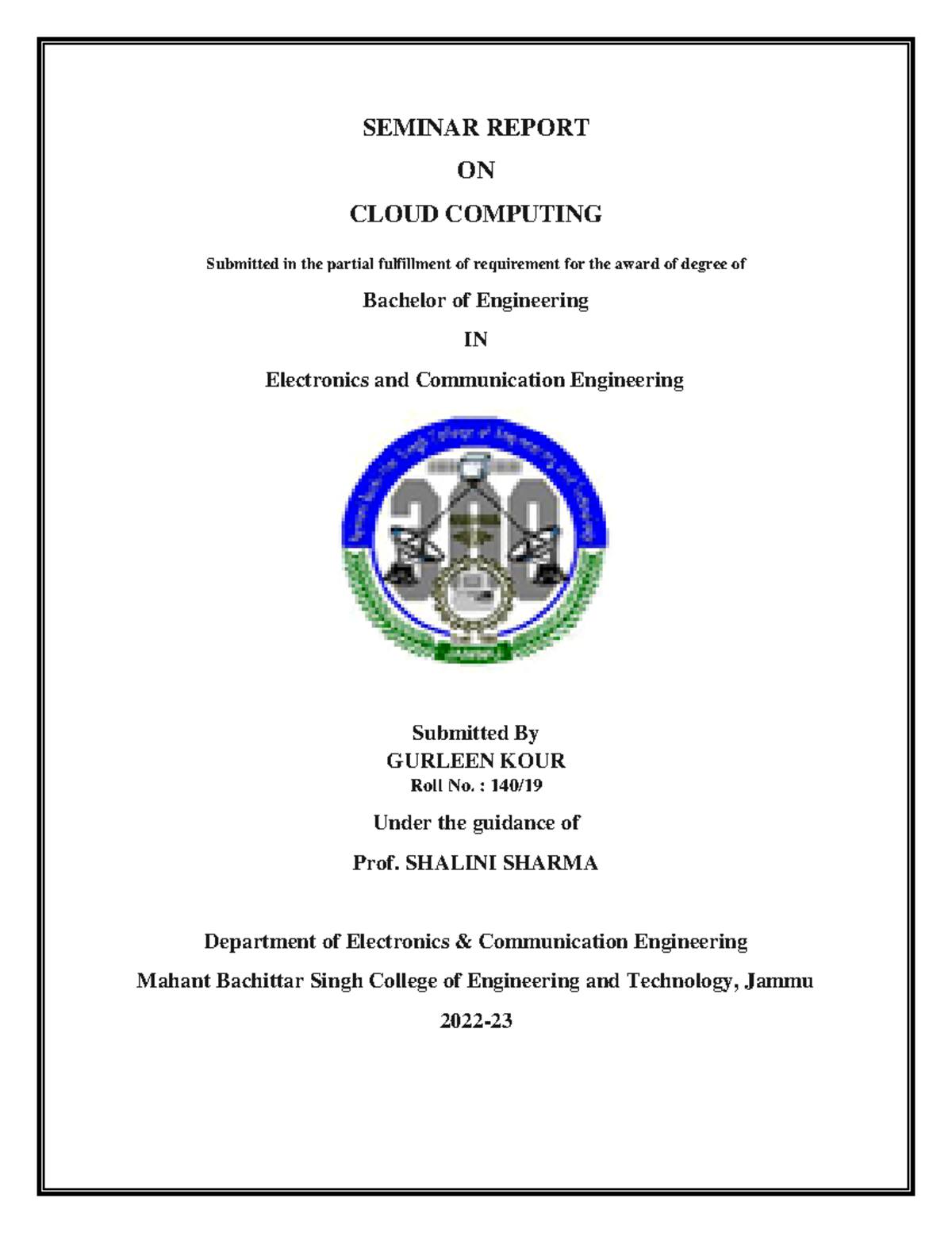 Cloud computing pdf - SEMINAR REPORT ON CLOUD COMPUTING Submitted in the partial fulfillment of ...