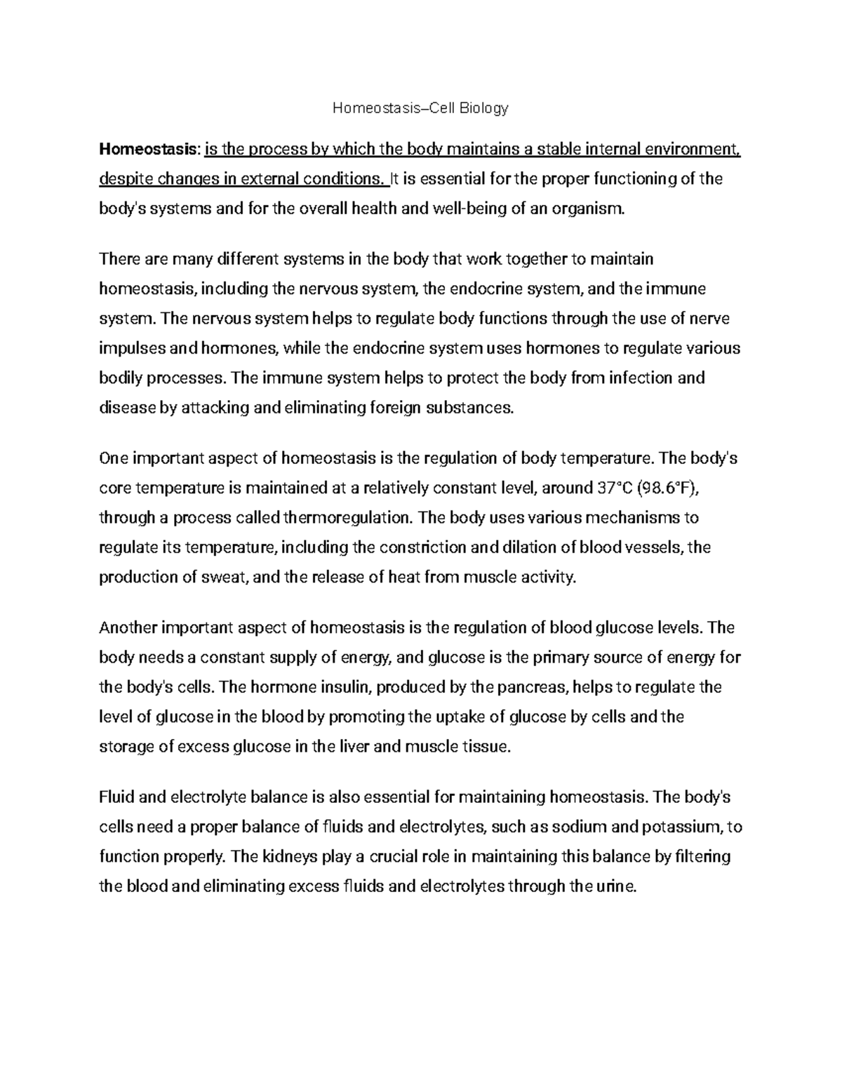 Homeostasis Summary - Homeostasis–Cell Biology Homeostasis: is the ...