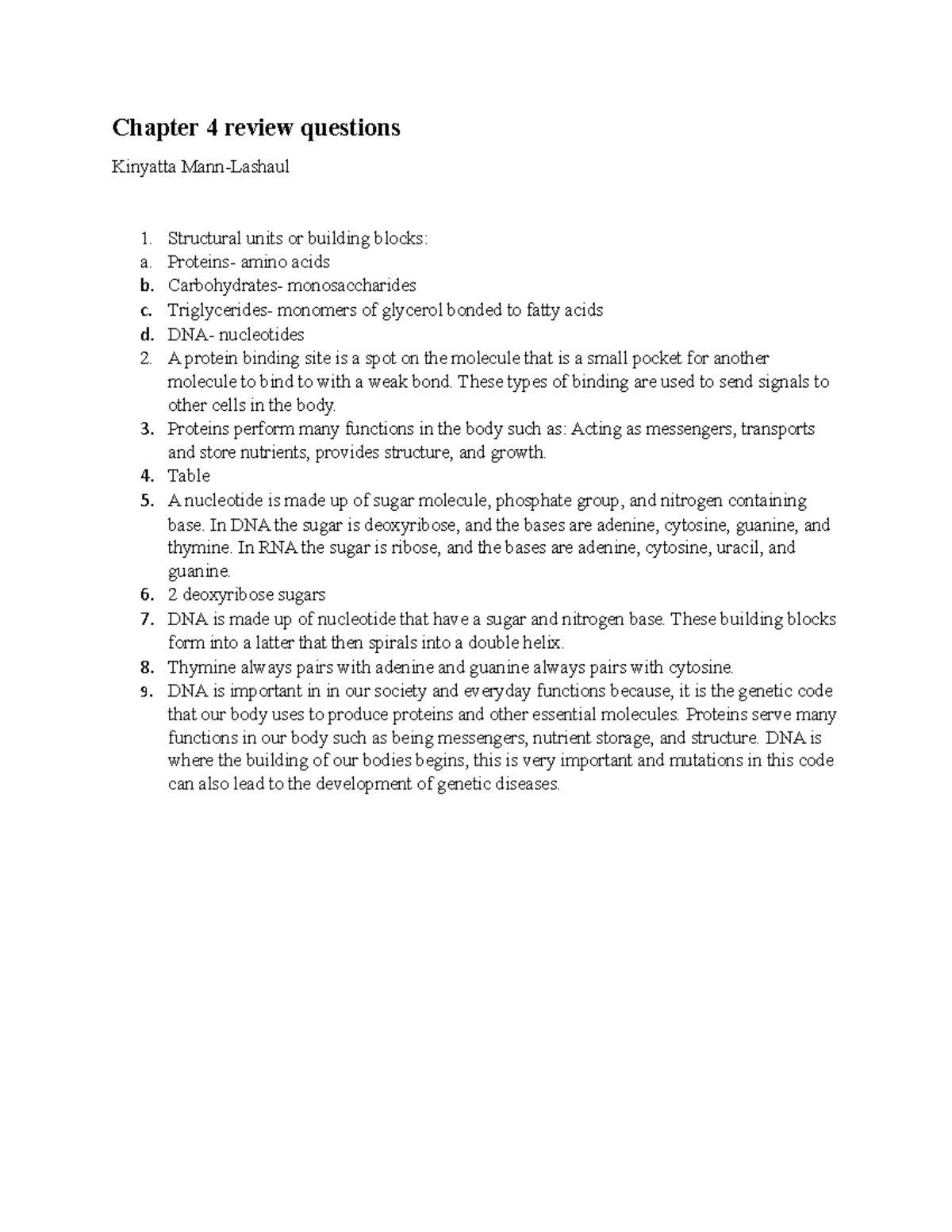 Chapter 4 review A&P - Chapter 4 review questions Kinyatta Mann-Lashaul ...