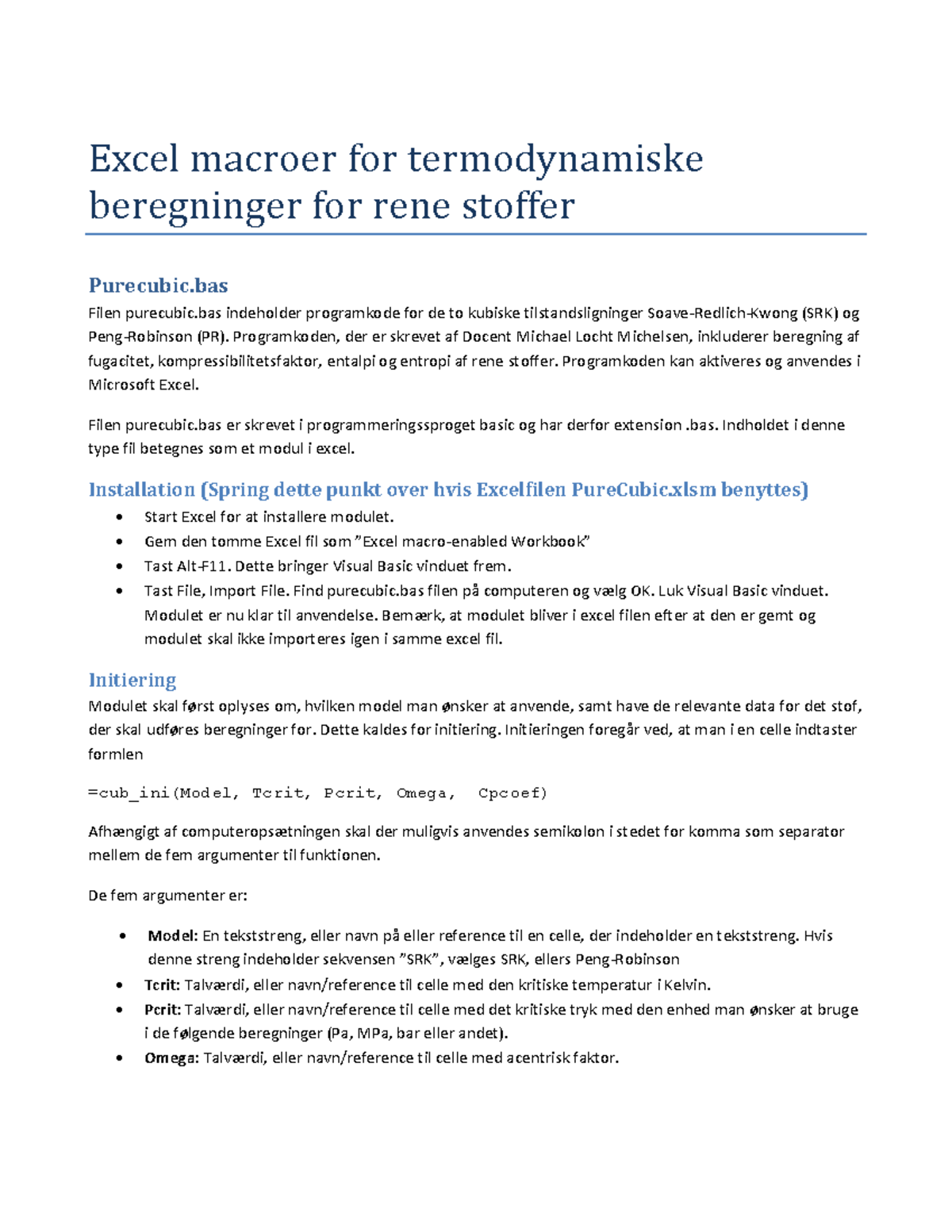Pure Cubic - Excel macroer for termodynamiske beregninger for rene ...