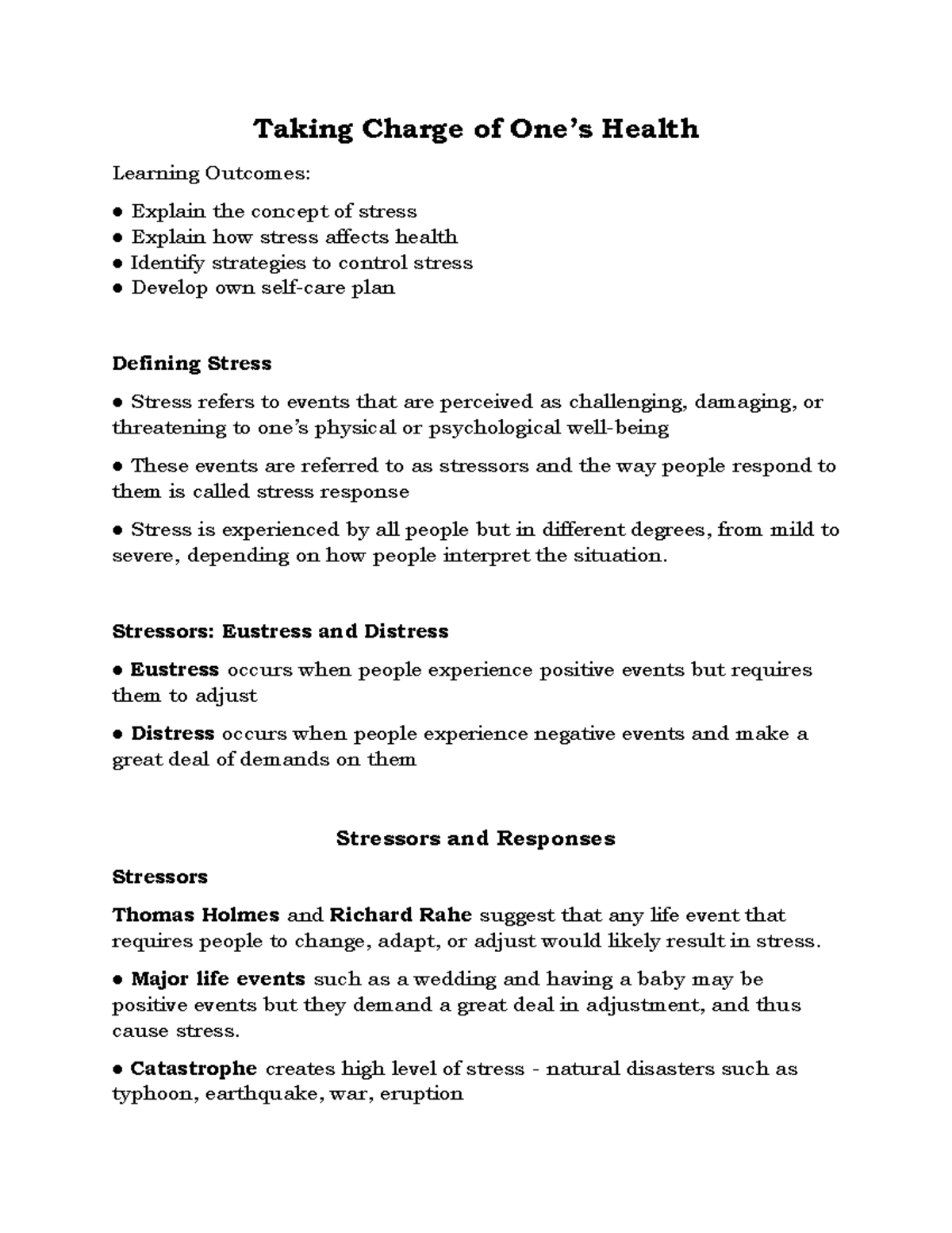 GEC 1 Taking Charge of One’s Health - Taking Charge of One’s Health ...